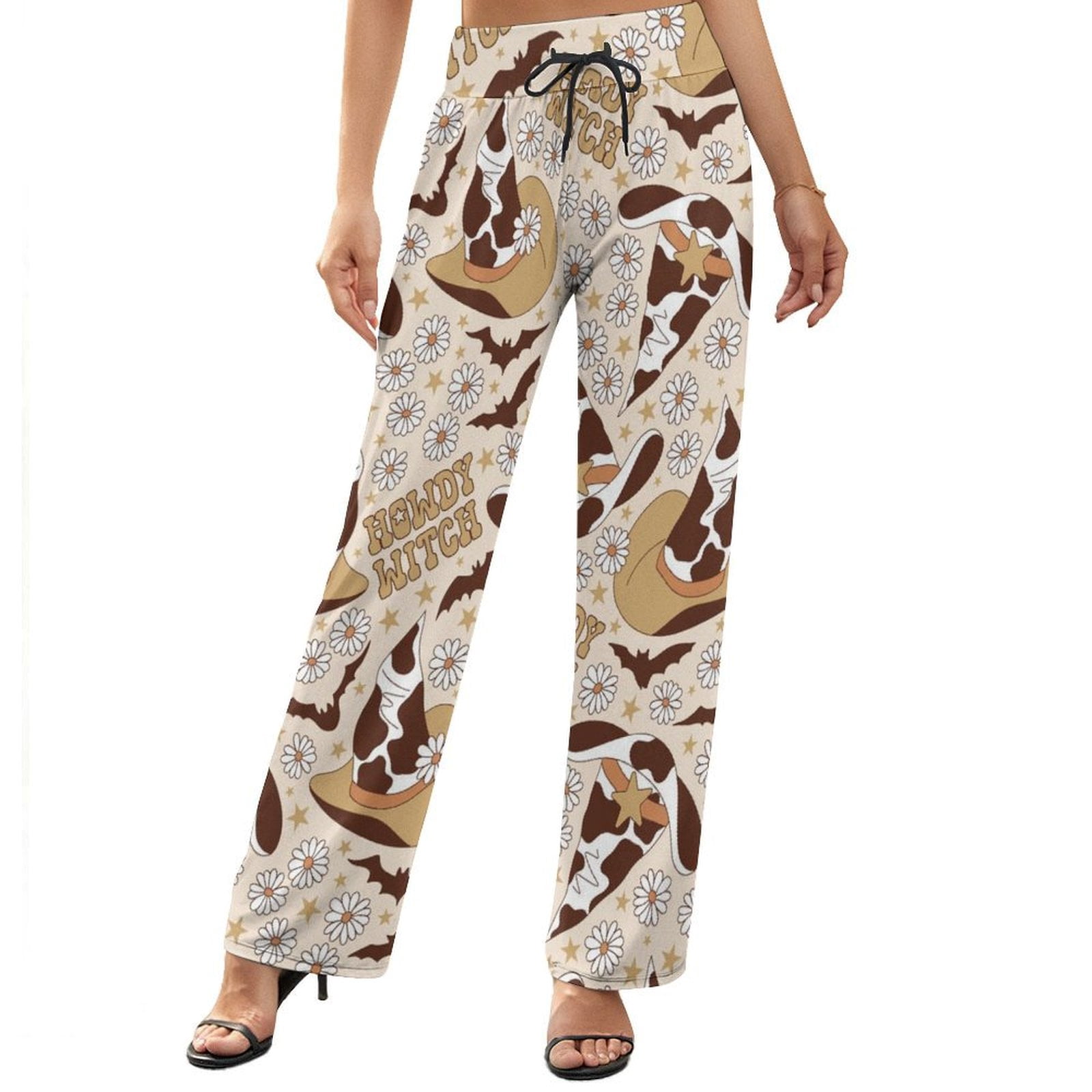 Wide Leg Pants Woman - Halloween Cow Hat Daisy Loose High Waisted ...