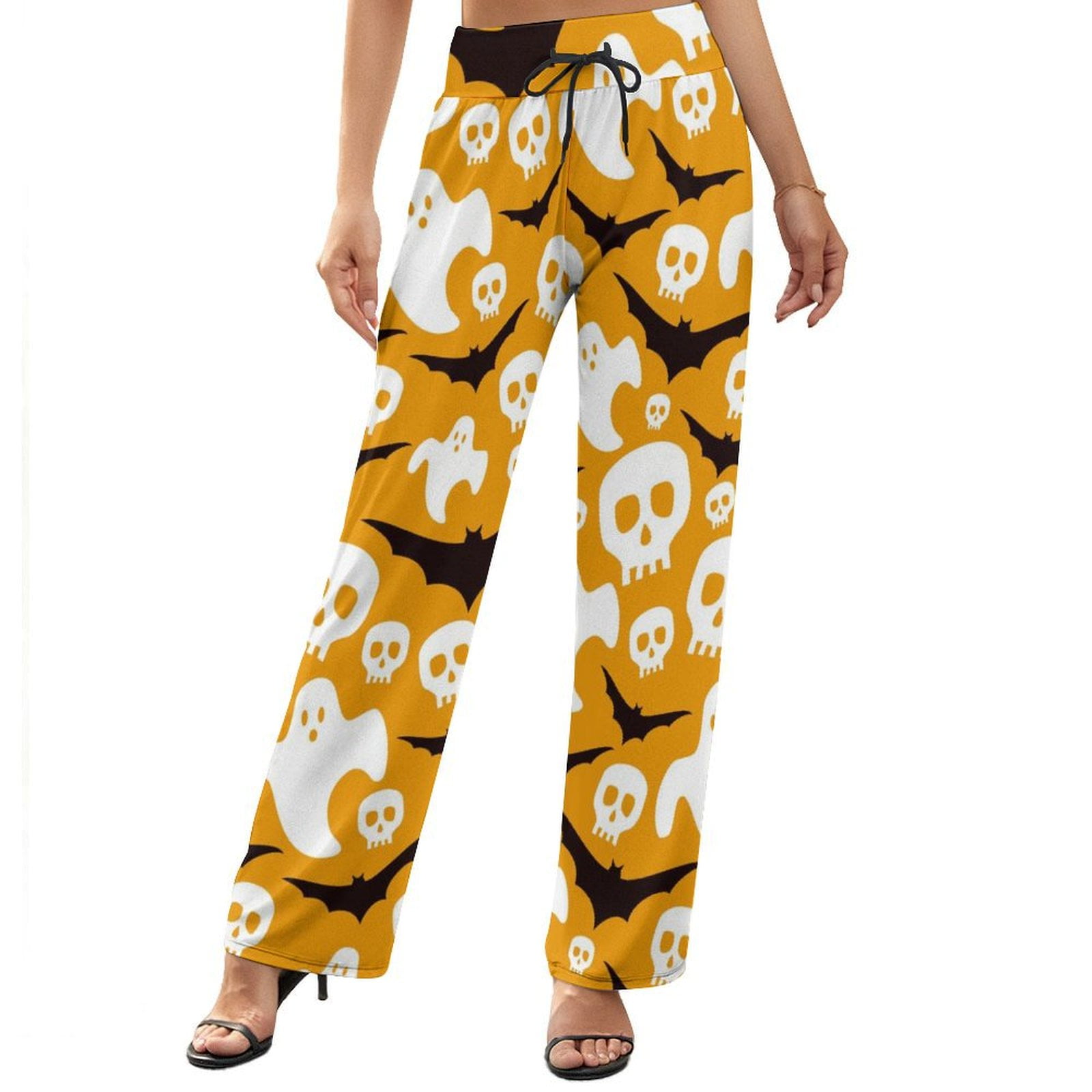 Wide Leg Pants Woman - Halloween Elements Bat Loose High Waisted ...