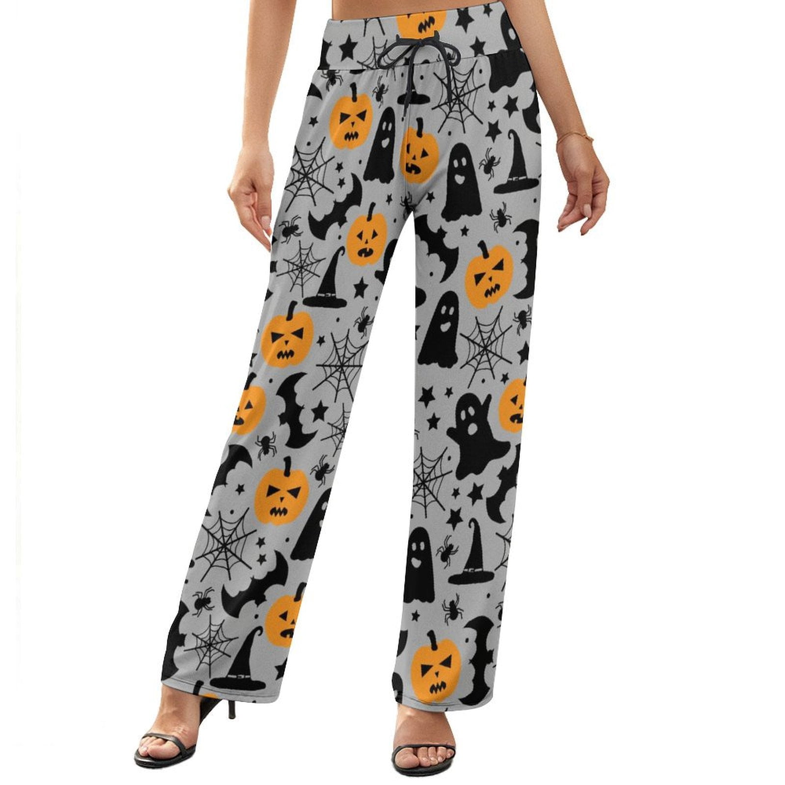 Wide Leg Pants Woman, Halloween Elements Pumpkins High Waist Knot ...