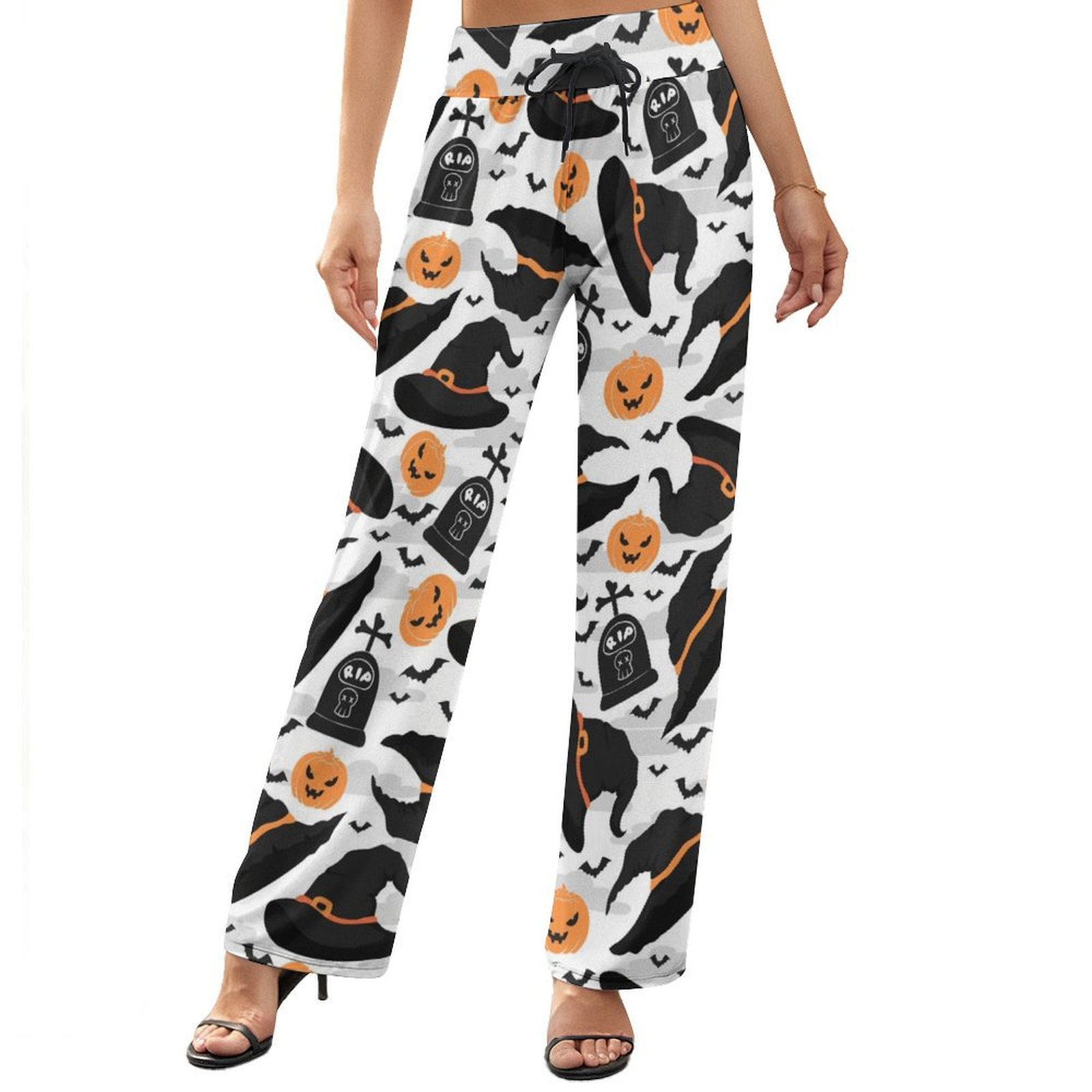 Wide Leg Pants Woman - Halloween Hat Pattern Loose High Waisted Palazzo ...