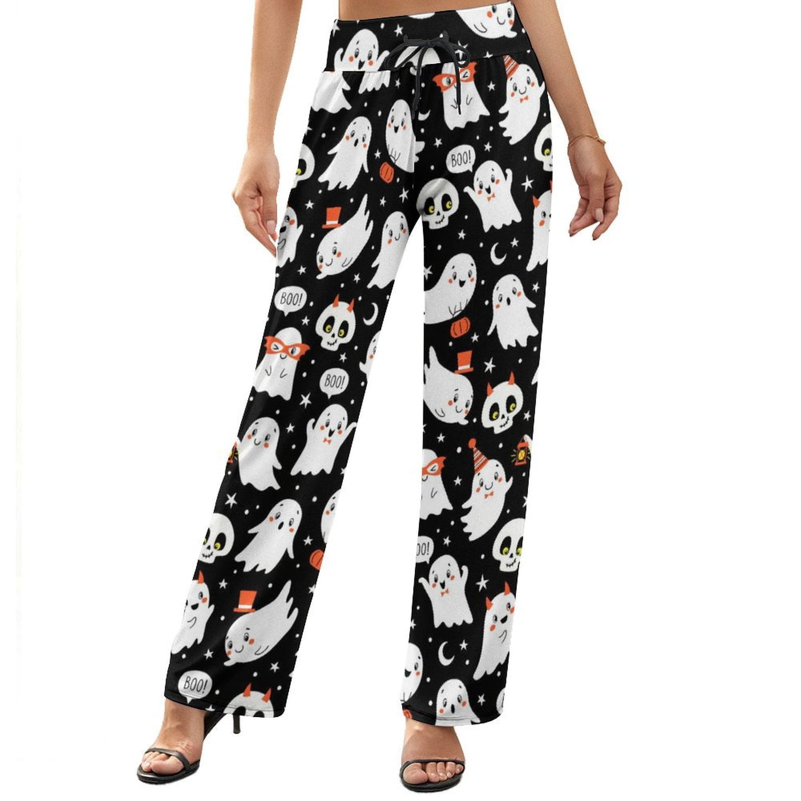 Wide Leg Pants Woman - Halloween White Ghost Loose High Waisted Palazzo ...