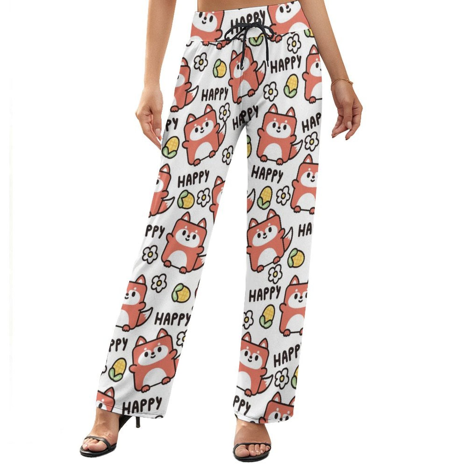 Wide Leg Pants Woman - Happy Foxy Faces Loose High Waisted Palazzo ...