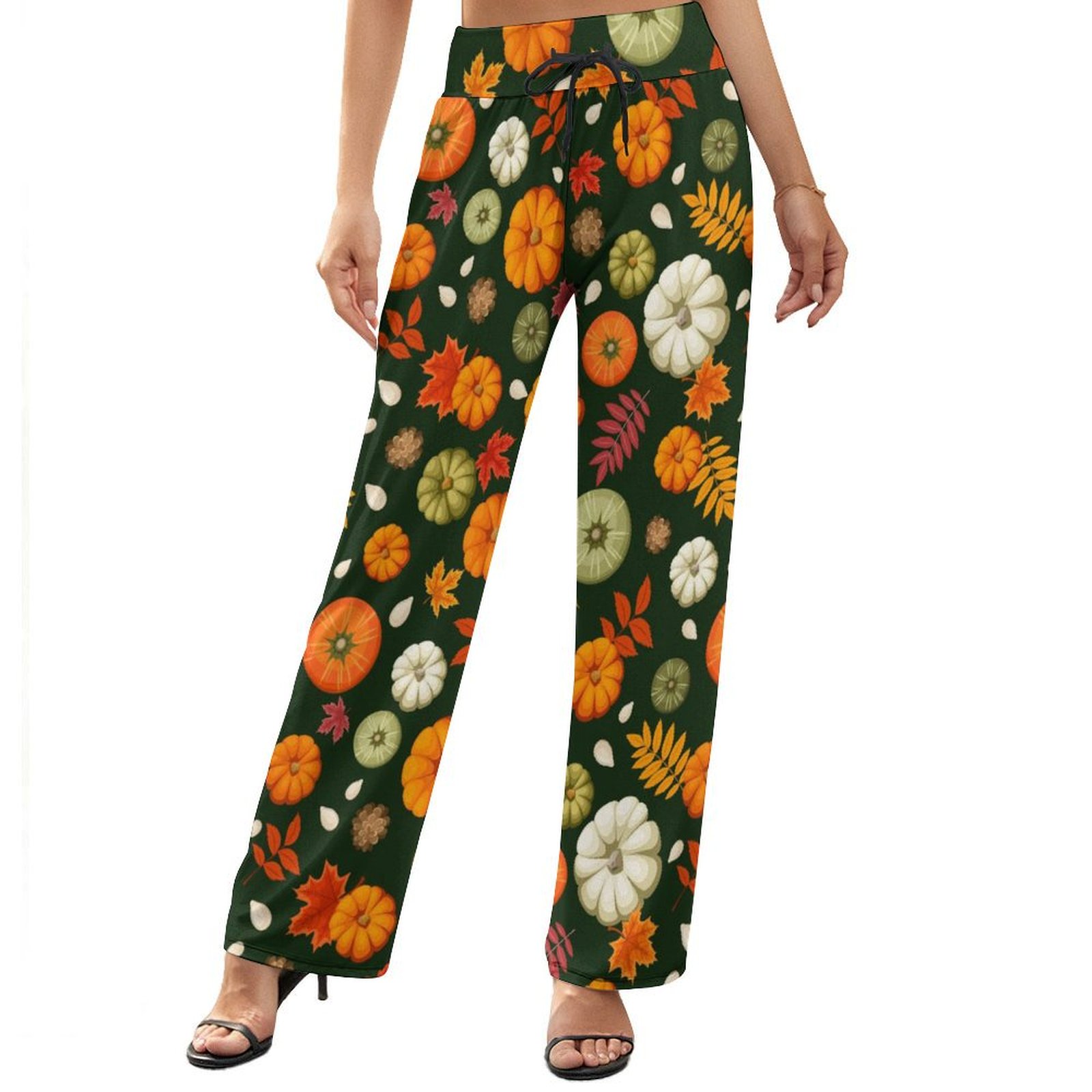 Wide Leg Pants Woman - Harvest Pumpkins Loose High Waisted Palazzo ...