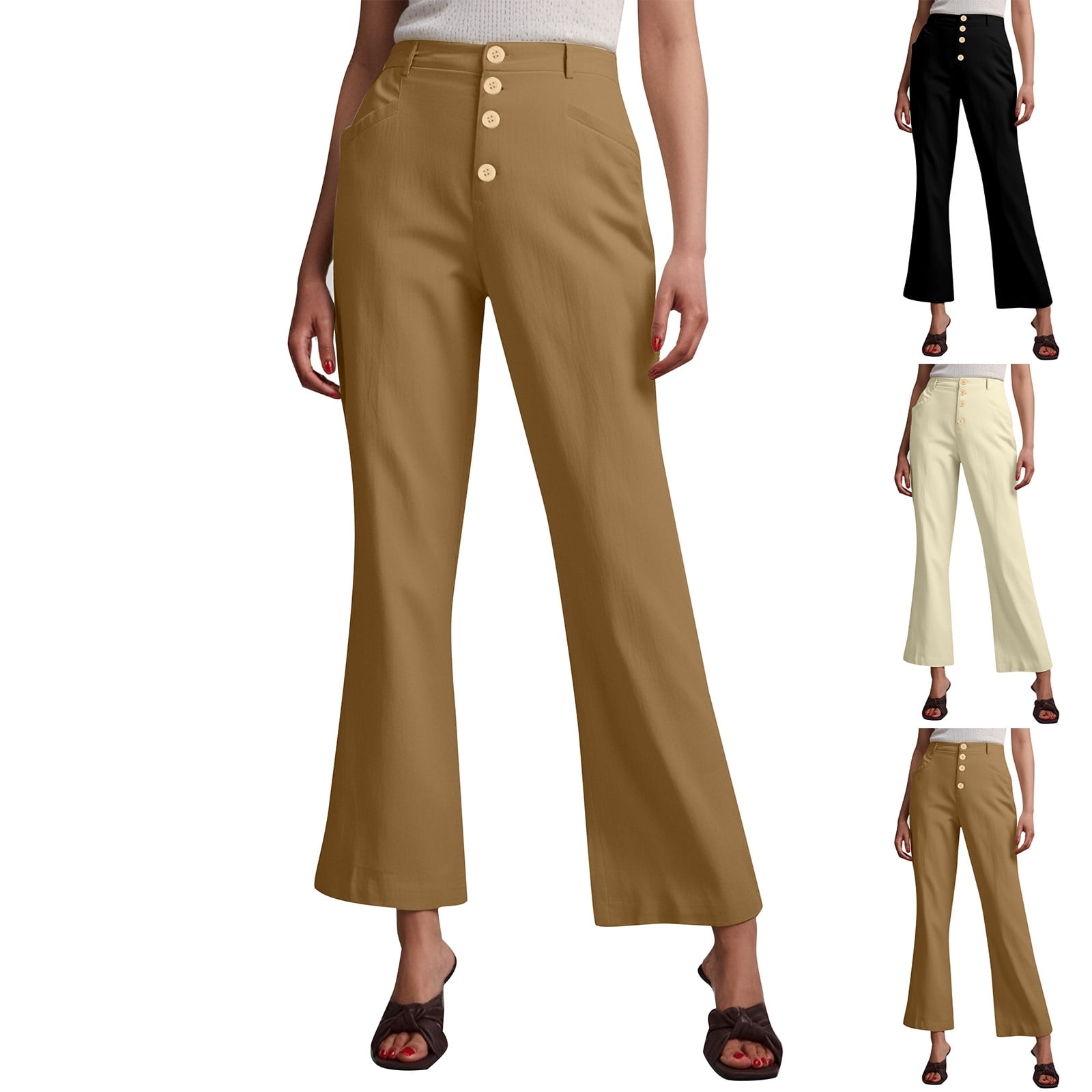 Wide Leg Pants Woman High Waisted Baggy Button Down Loose Straight Nine ...