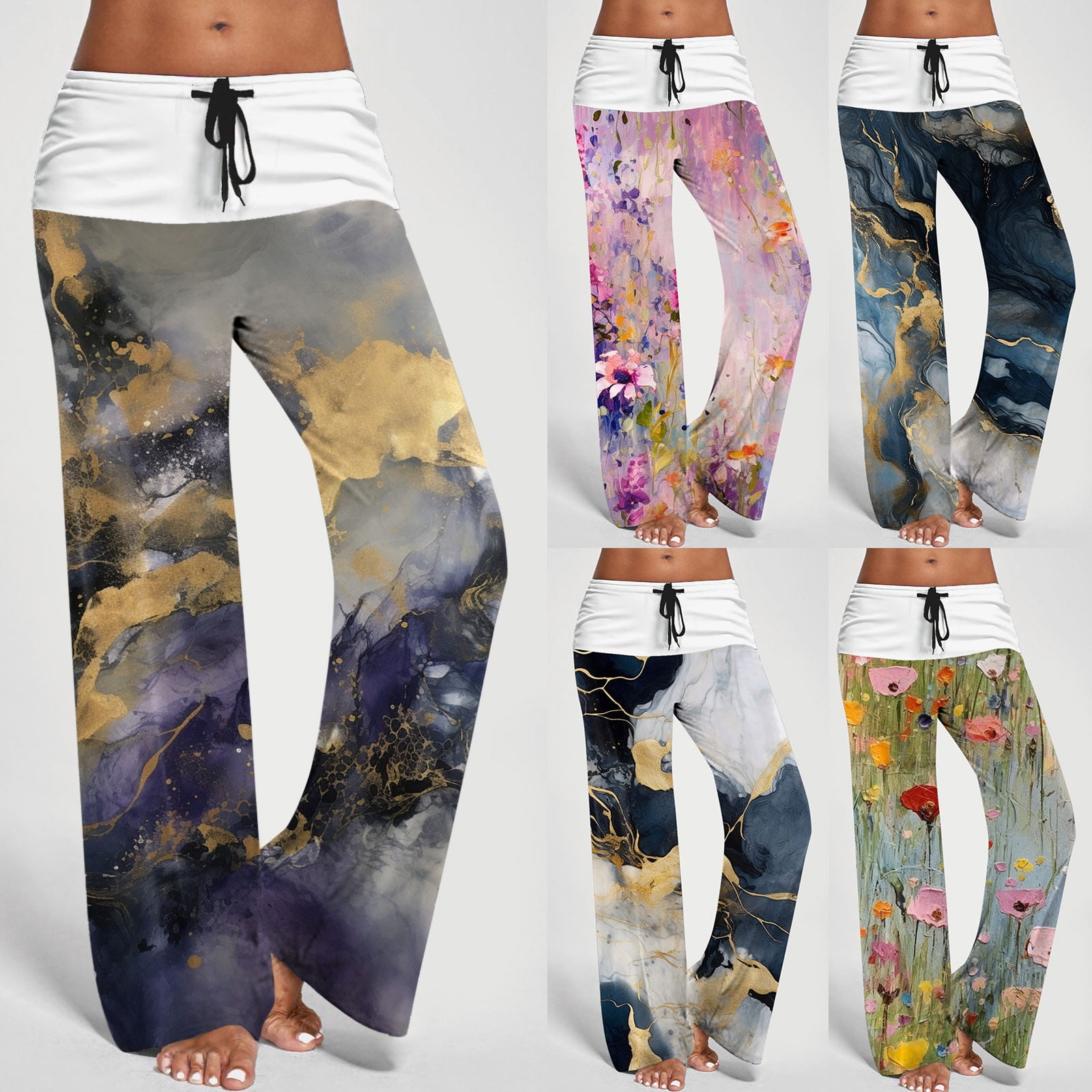 Wide Leg Pants Woman High Waisted Tye Die Printing 带 Boho Beach Pockets ...