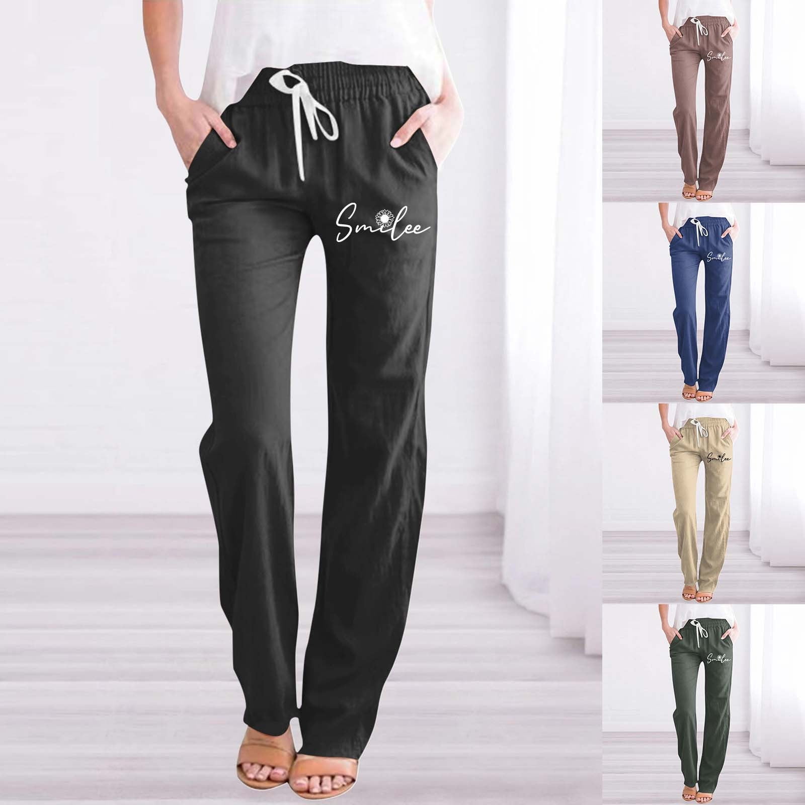 Wide Leg Pants Woman Lace Up Pocket Cartoon Print Baggy Loose Capris ...