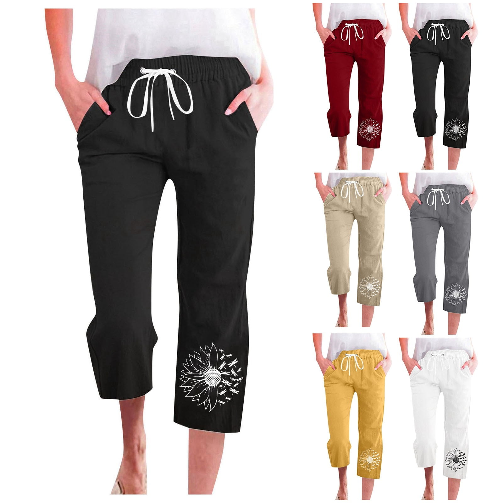 Wide Leg Pants Woman Lace Up Pocket Drawstring Loose Straight Trendy ...