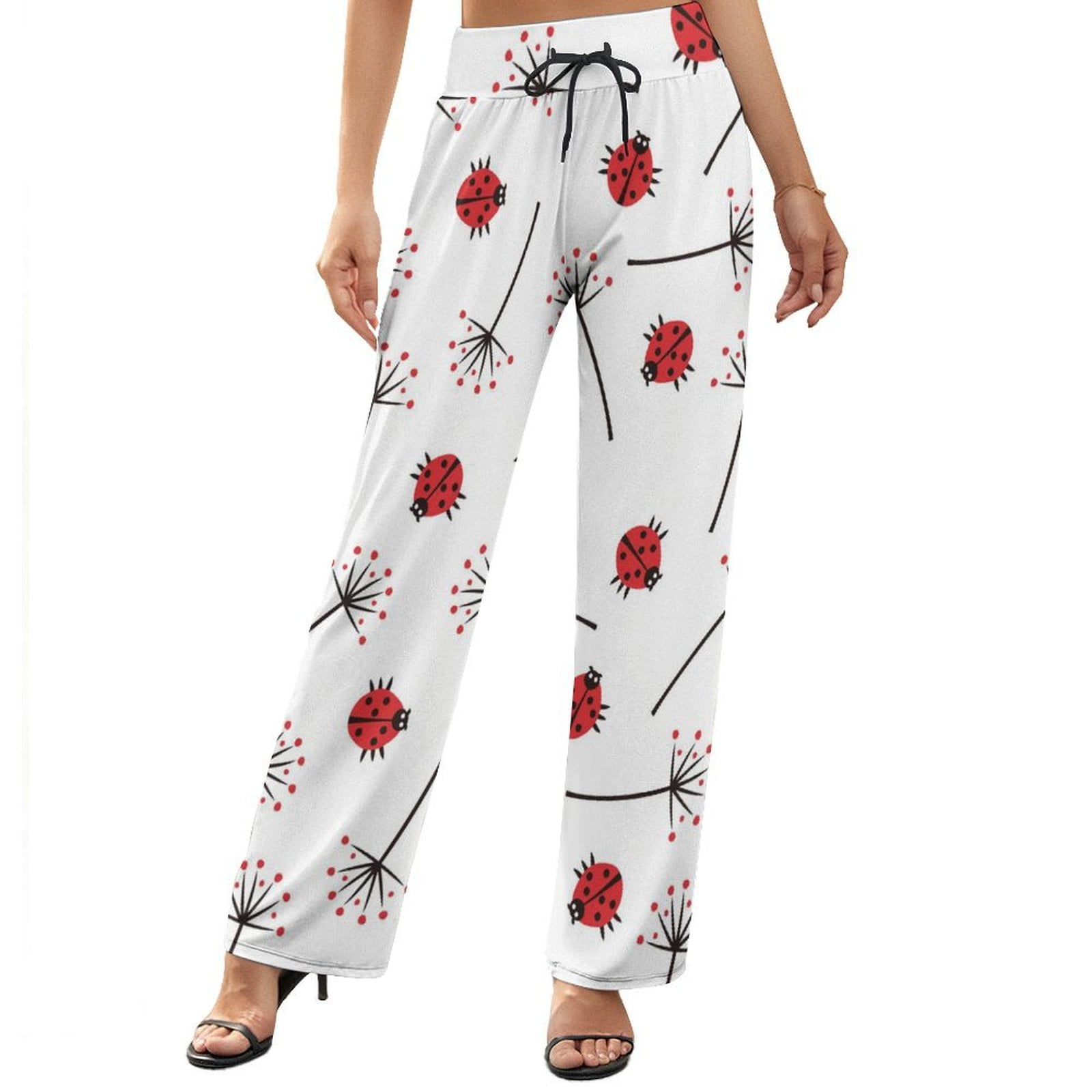 Wide Leg Pants Woman - Ladybug With Dandelion Loose High Waisted ...