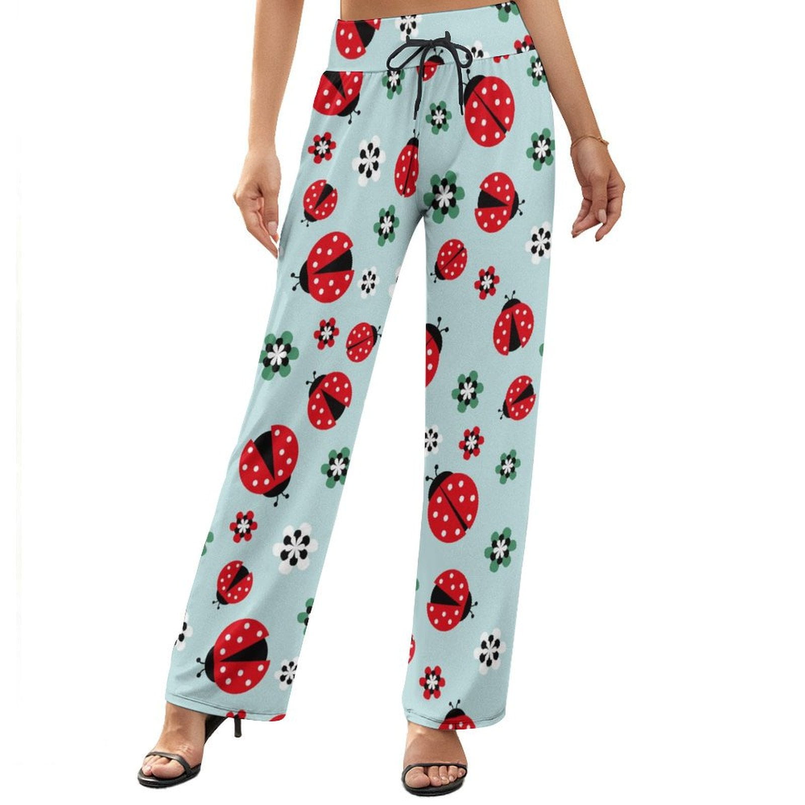 Wide Leg Pants Woman - Ladybugs And Flowers 1 Loose High Waisted ...