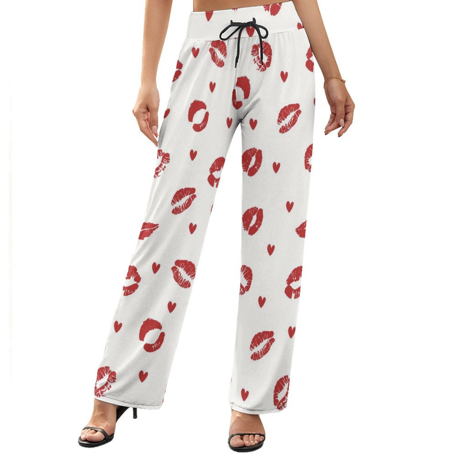 Wide Leg Pants Woman, Lips Kiss High Waist Knot Palazzo Pants for Women ...