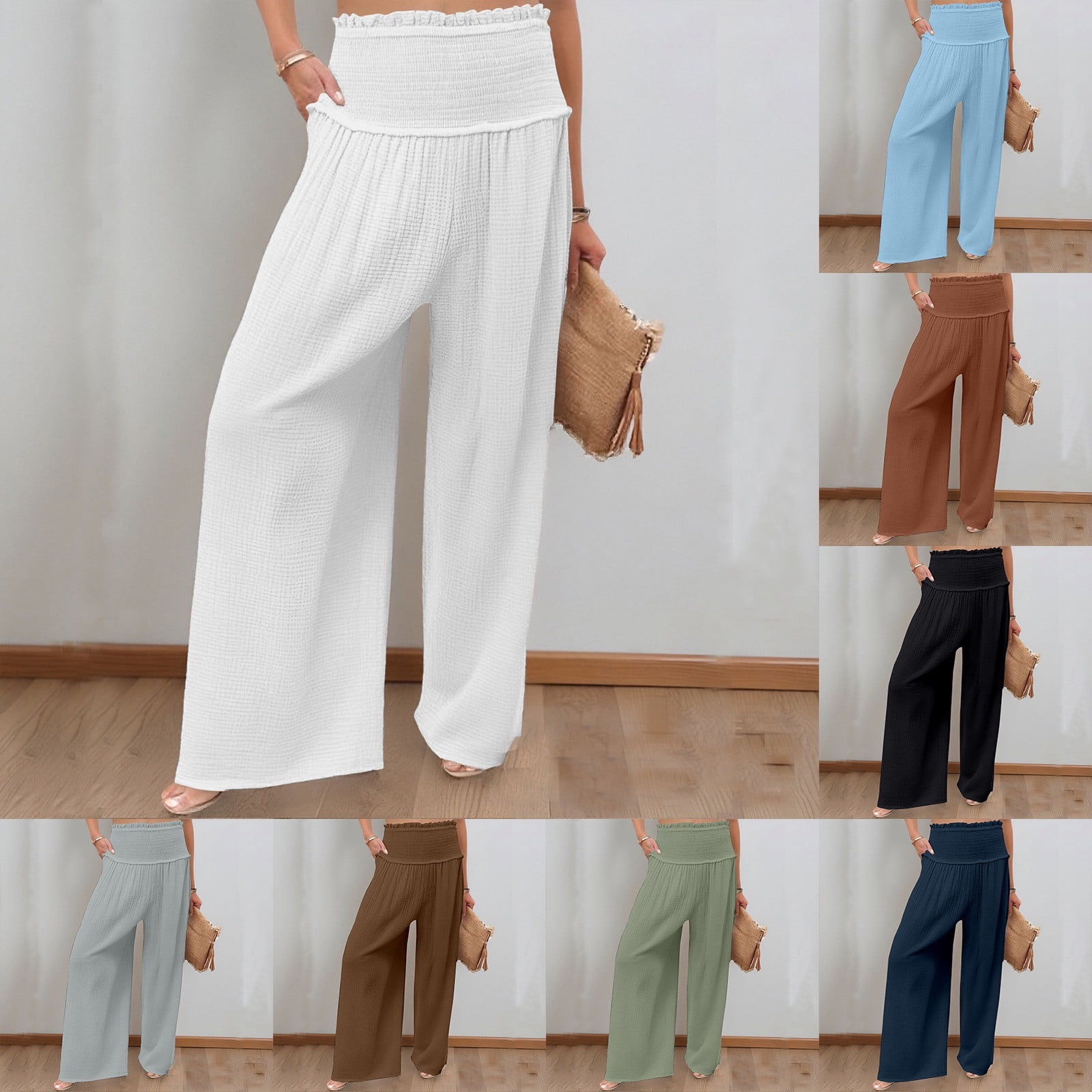 Wide Leg Pants Woman Loose Fit Gathered High Waist Pleated Baggy ...