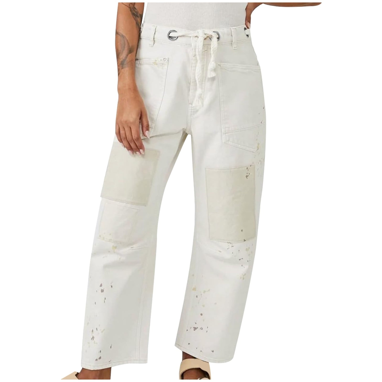 Wide Leg Pants Woman Loose Straight Drawstring Jeans Baggy High Waisted ...