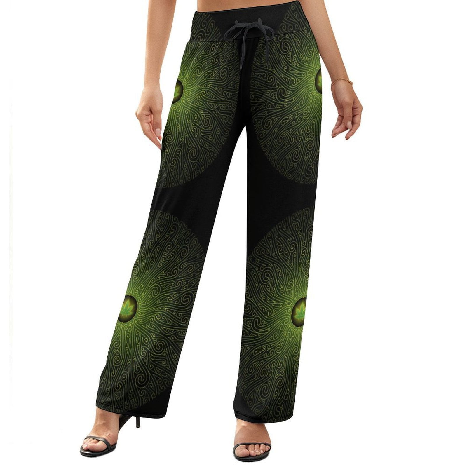 Wide Leg Pants Woman - Mandala With Marijuana Leaf Loose High Waisted ...