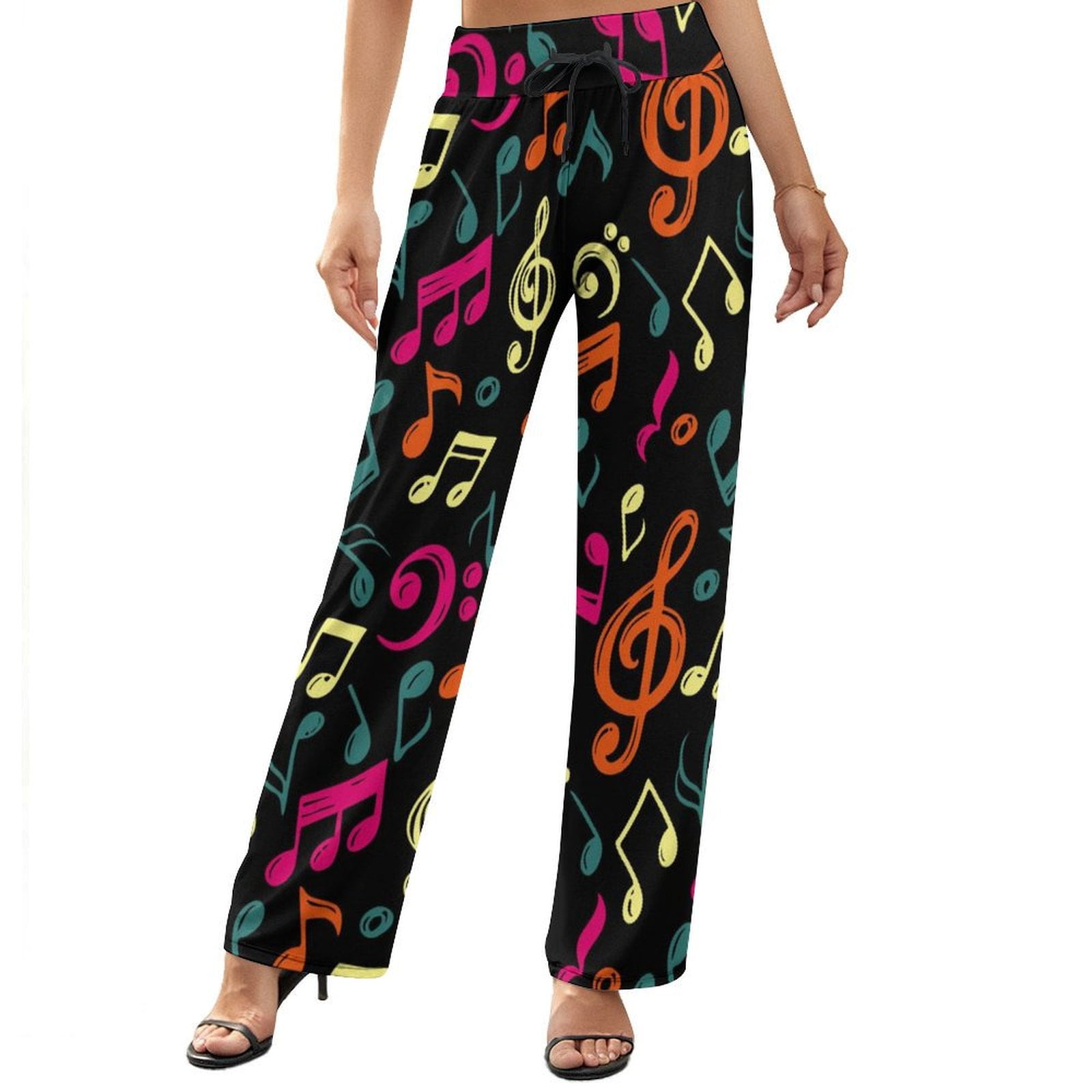 Wide Leg Pants Woman, Music Notes High Waist Knot Palazzo Pants for ...