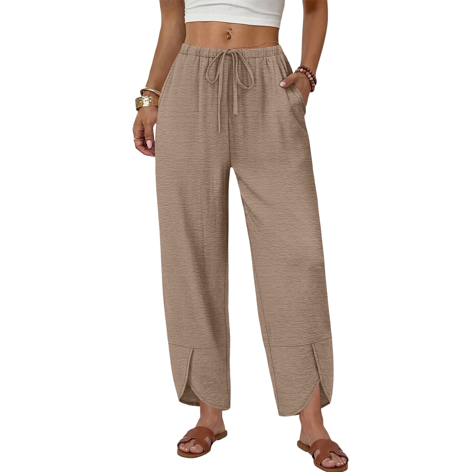 Wide Leg Pants Woman Palazzo Capri Pants Cropped Spring Summer Vacation ...