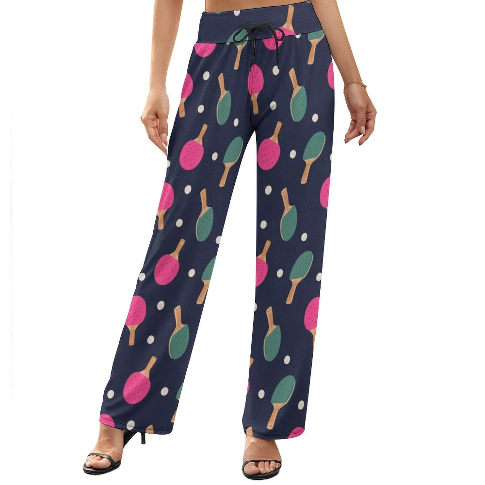 Wide Leg Pants Woman, Ping Pong Rackets And Balls High Waist Knot ...