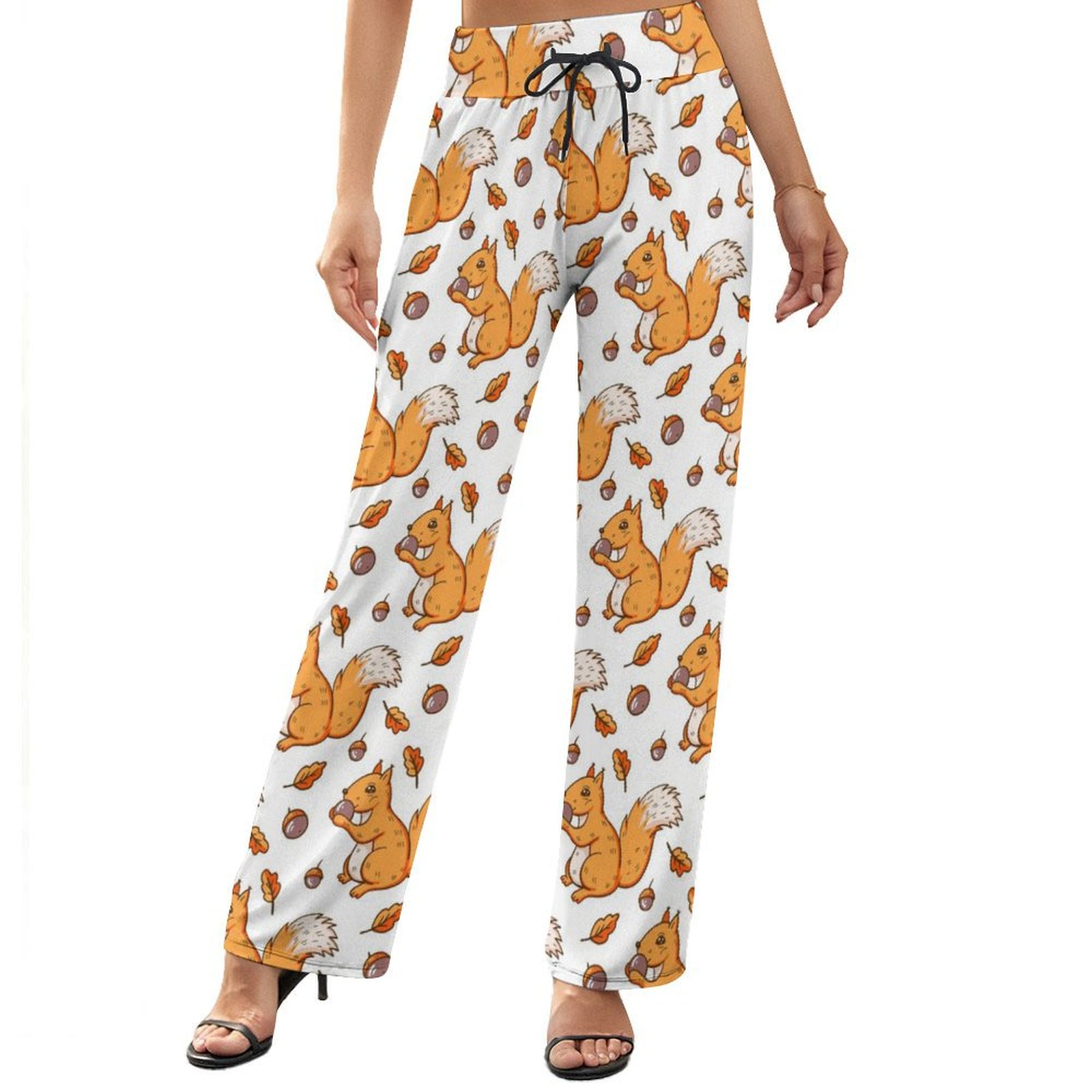 Wide Leg Pants Woman - Playful Squirrel Autumn Loose High Waisted ...
