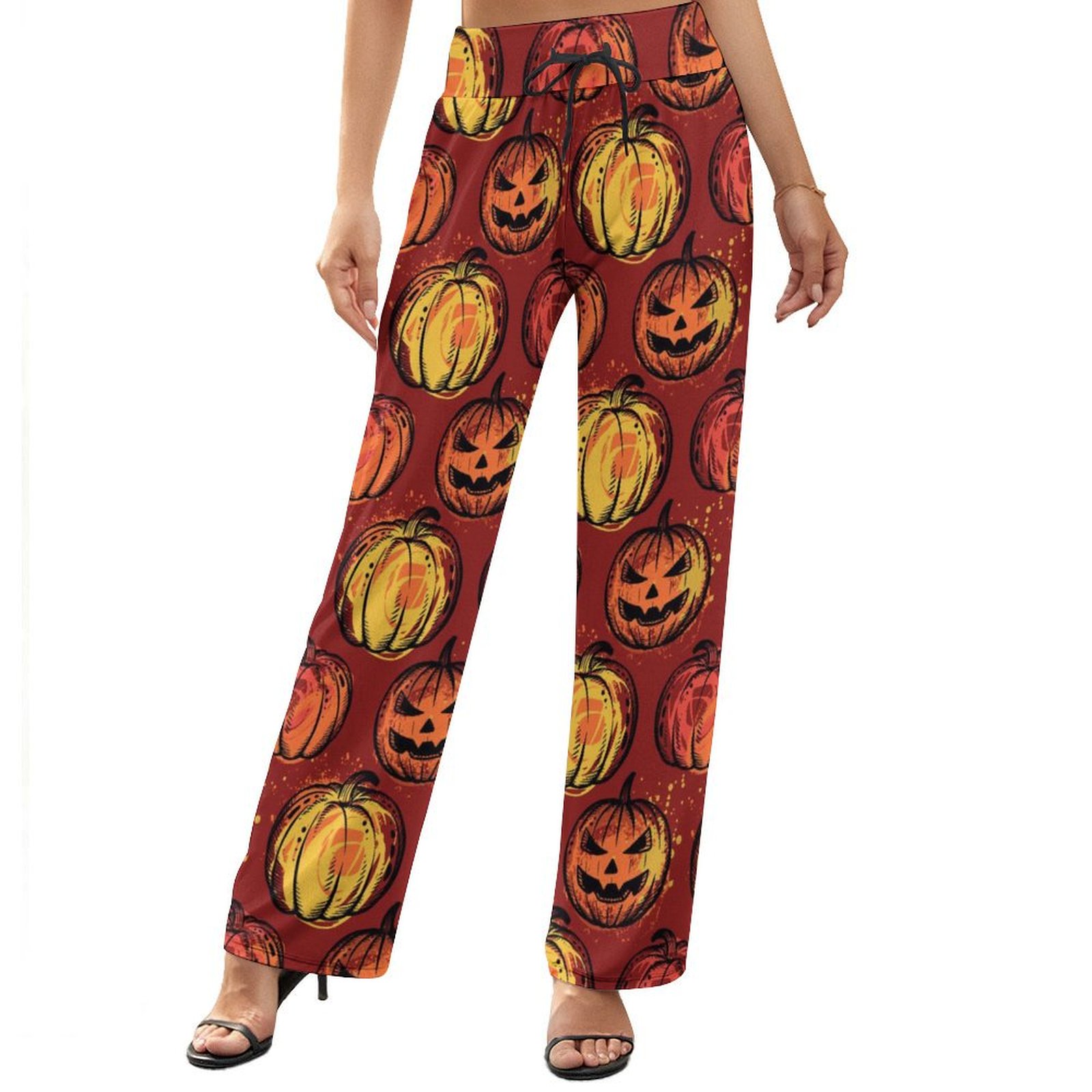 Wide Leg Pants Woman - Pumpkin Halloween Background Loose High Waisted ...