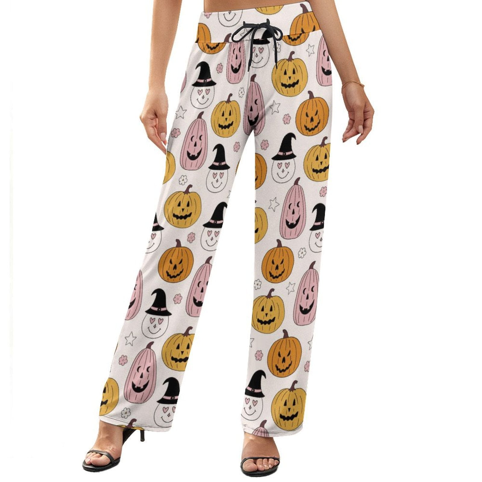 Wide Leg Pants Woman - Pumpkin Halloween Hat Loose High Waisted Palazzo ...