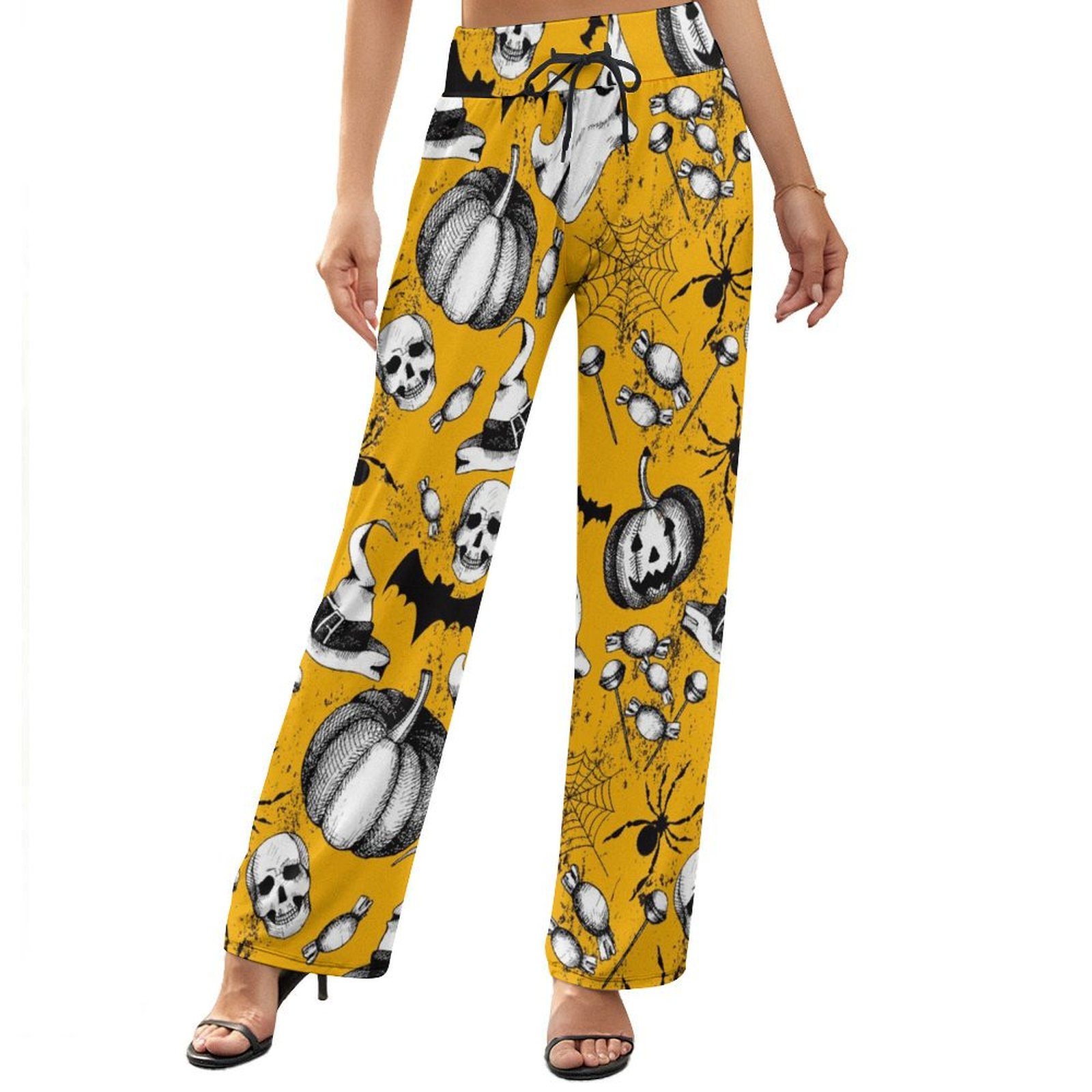 Wide Leg Pants Woman, Pumpkins Halloween Hat High Waist Knot Palazzo ...