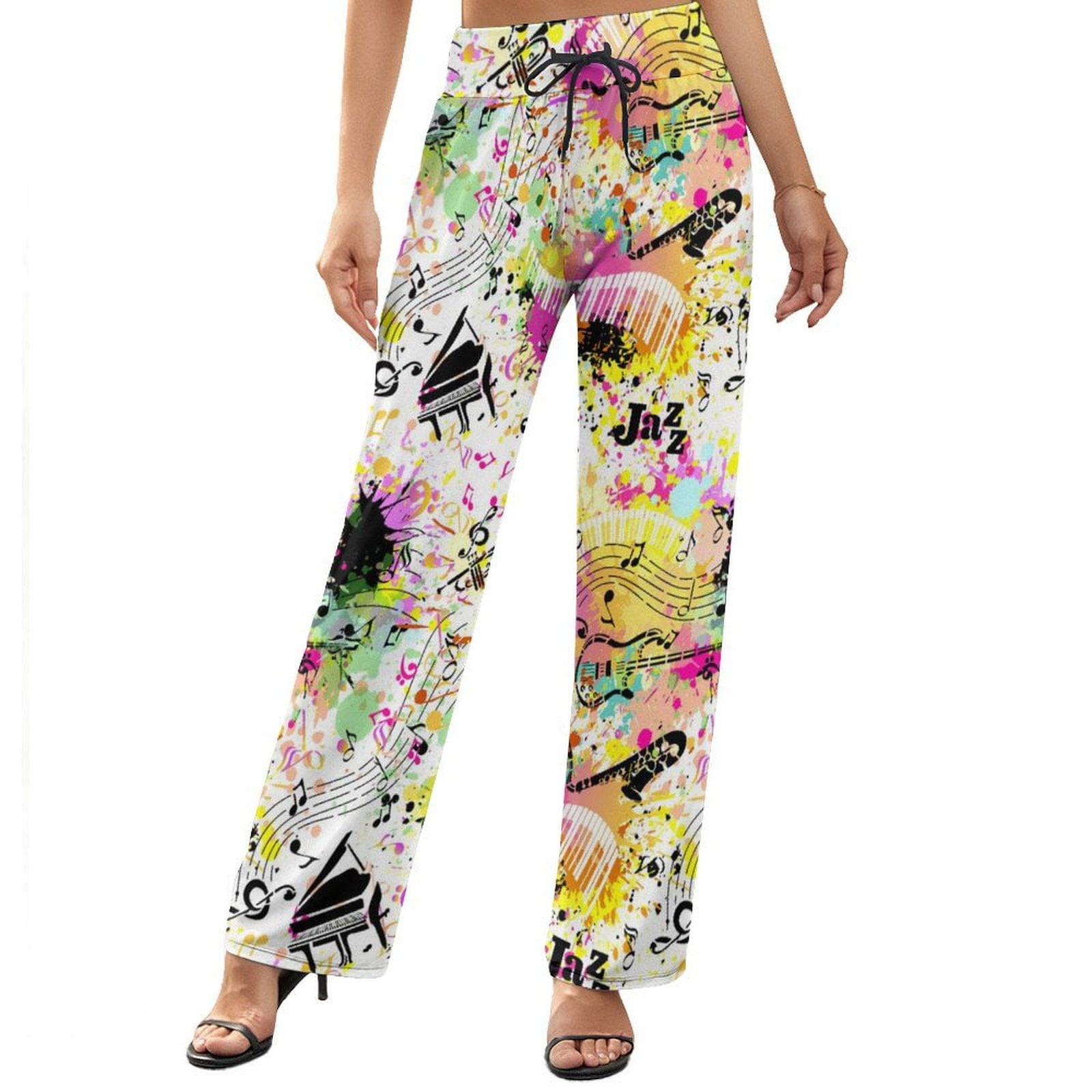 Wide Leg Pants Woman - Retro Musical Loose High Waisted Palazzo Pants ...