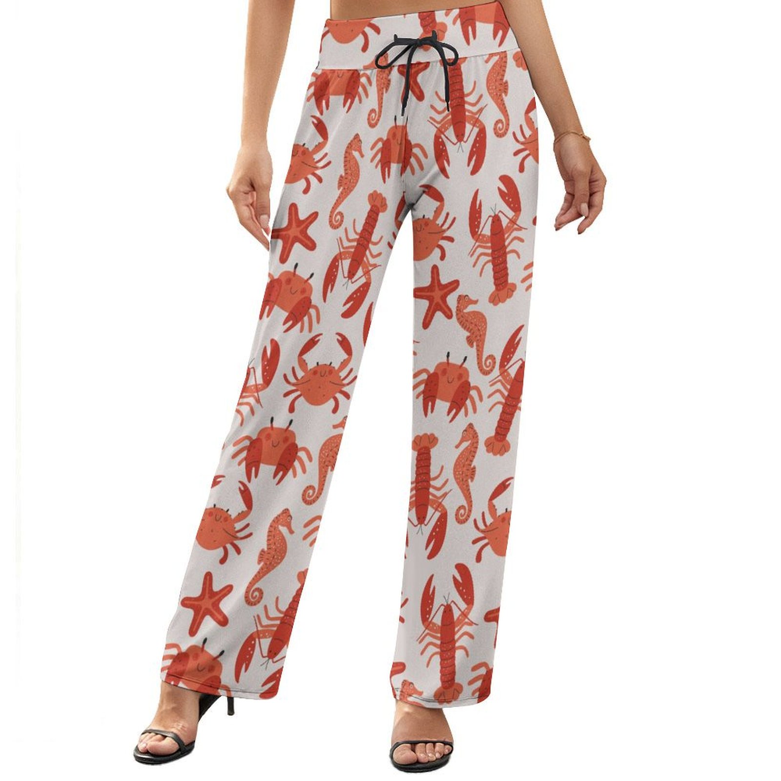 Wide Leg Pants Woman, Sea Creatures High Waist Knot Palazzo Pants for ...