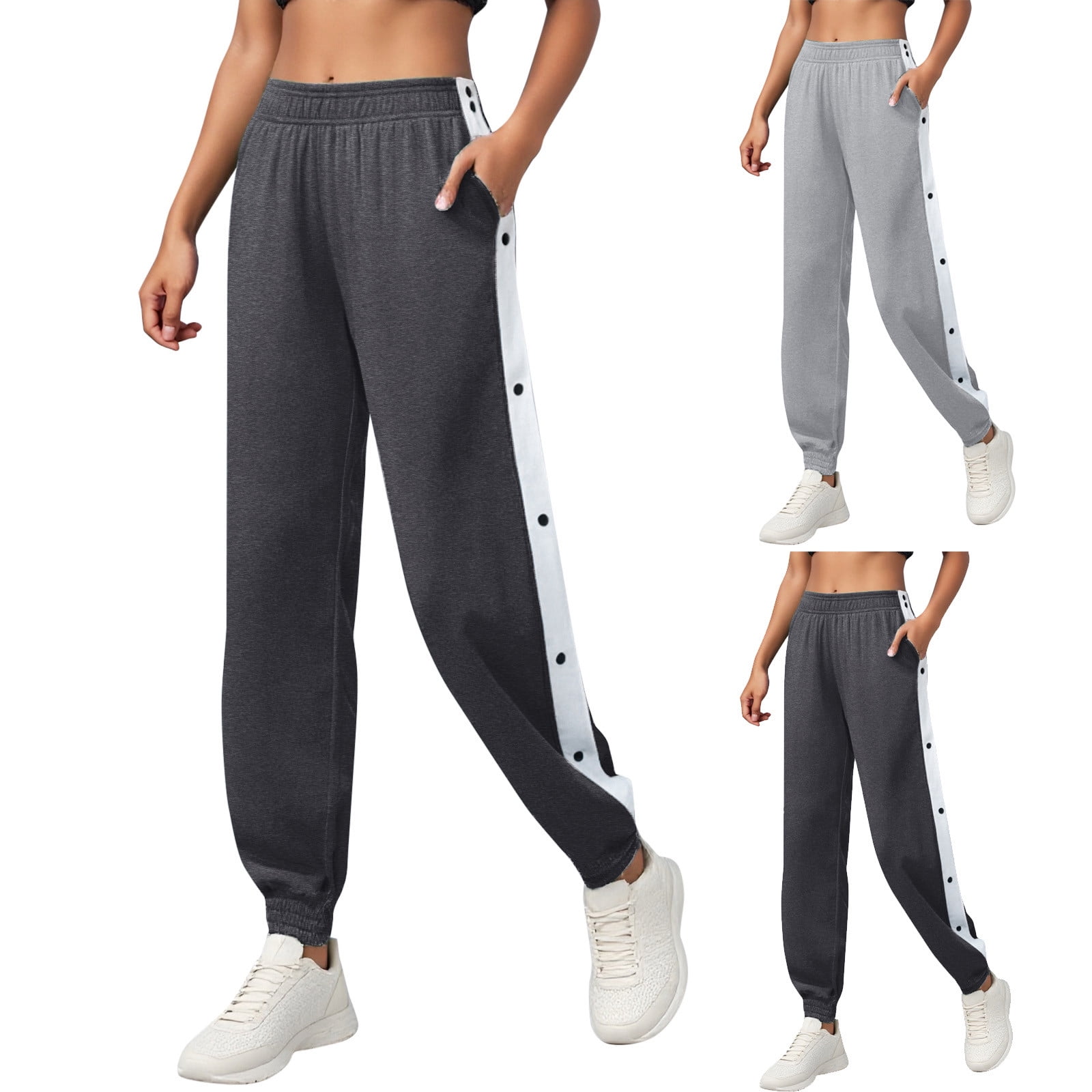Wide Leg Pants Woman Sports Button Up Cuffed Jogger Loose Fit All ...