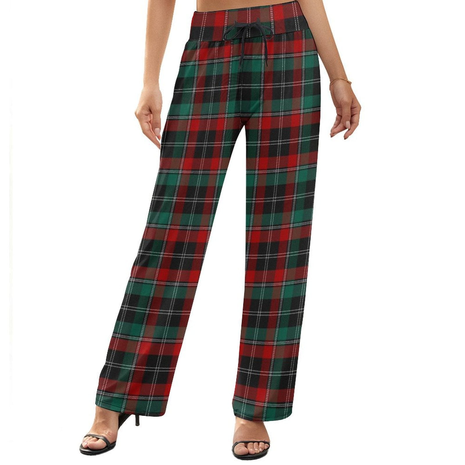Wide Leg Pants Woman, Tartan Plaid High Waist Knot Palazzo Pants for ...
