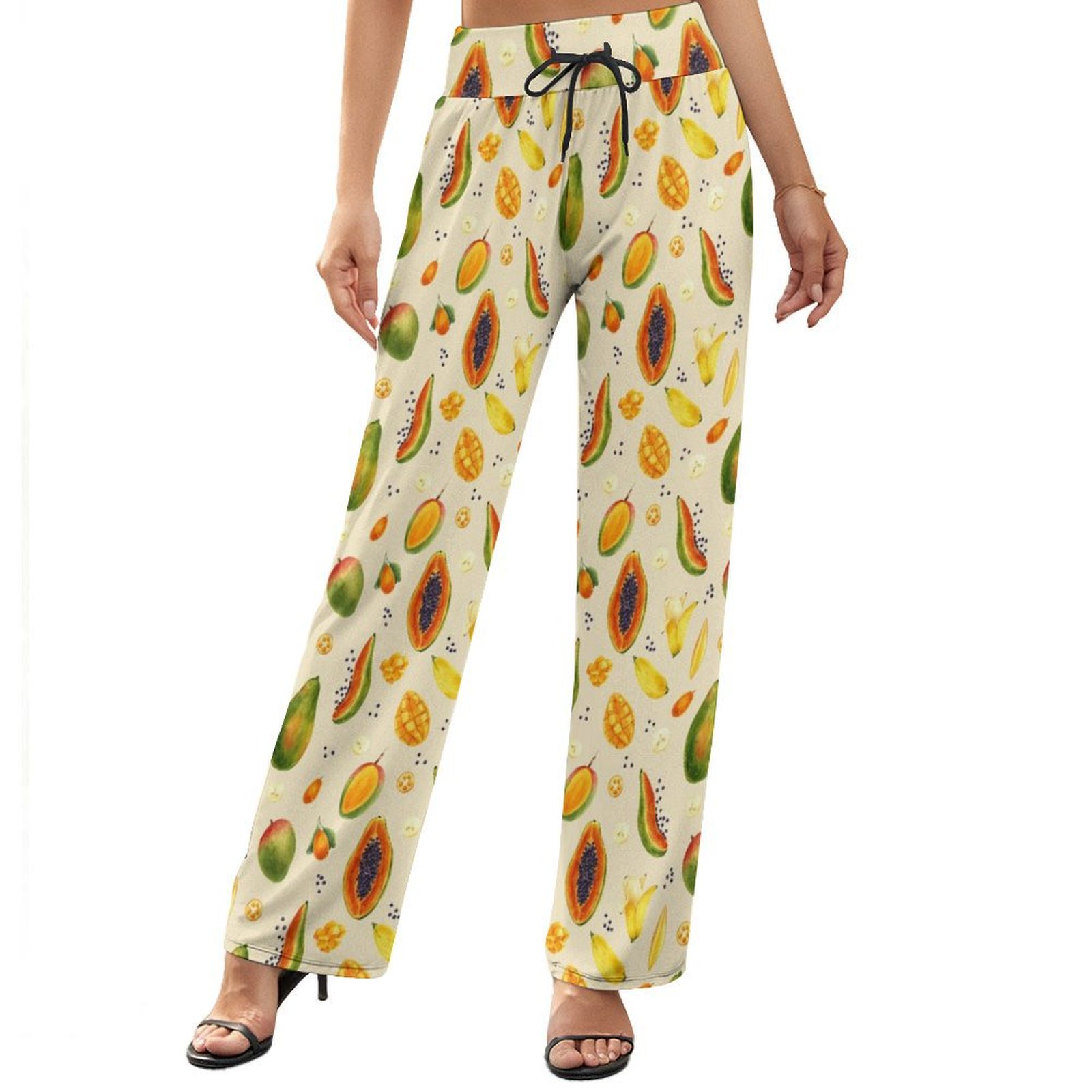 Wide Leg Pants Woman - Tropical Fruits Loose High Waisted Palazzo Pants ...