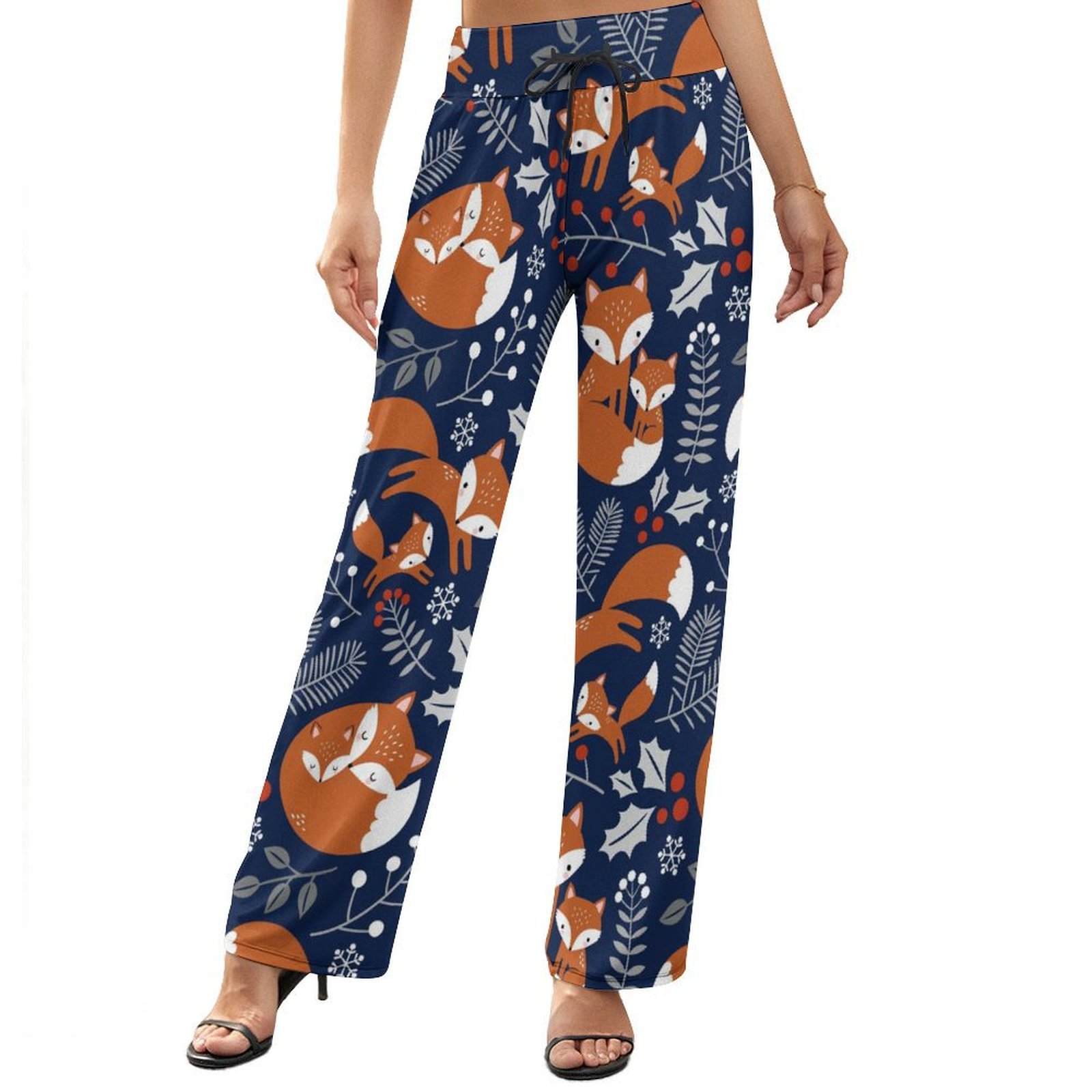 Wide Leg Pants Woman - Vintage Blue Fox Family Loose High Waisted ...