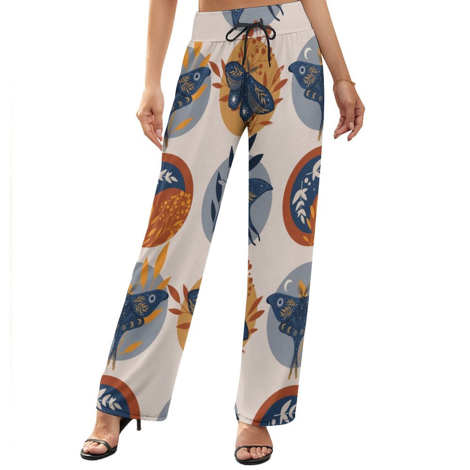 Wide Leg Pants Woman - Vintage Botanical Butterfly Art Loose High ...