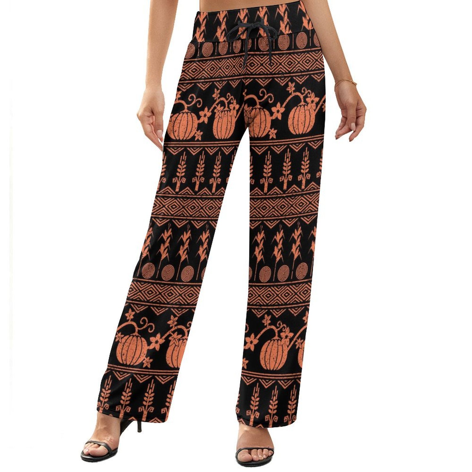 Wide Leg Pants Woman - Vintage Pumpkin Pattern Loose High Waisted ...