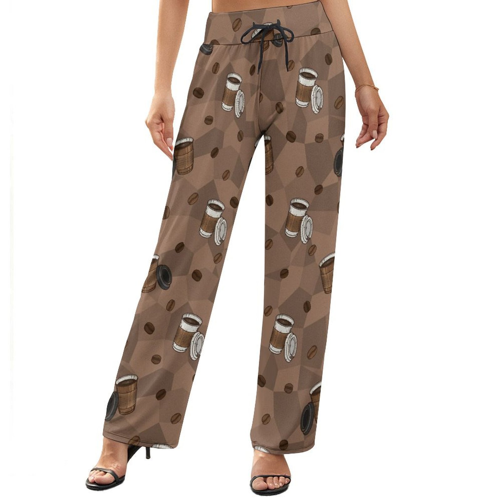 Wide Leg Pants Woman - Warm Coffee Pattern Loose High Waisted Palazzo ...