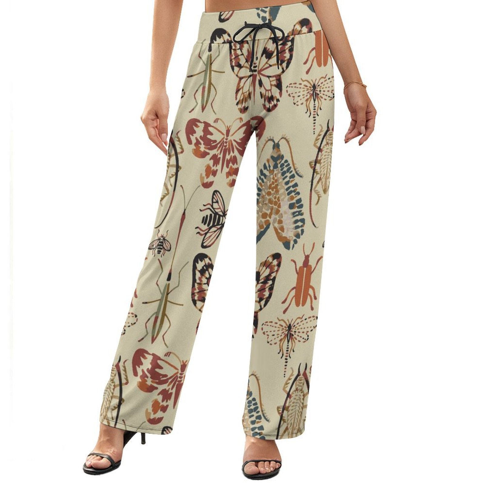 Wide Leg Pants Woman - Watercolor Insects Loose High Waisted Palazzo ...