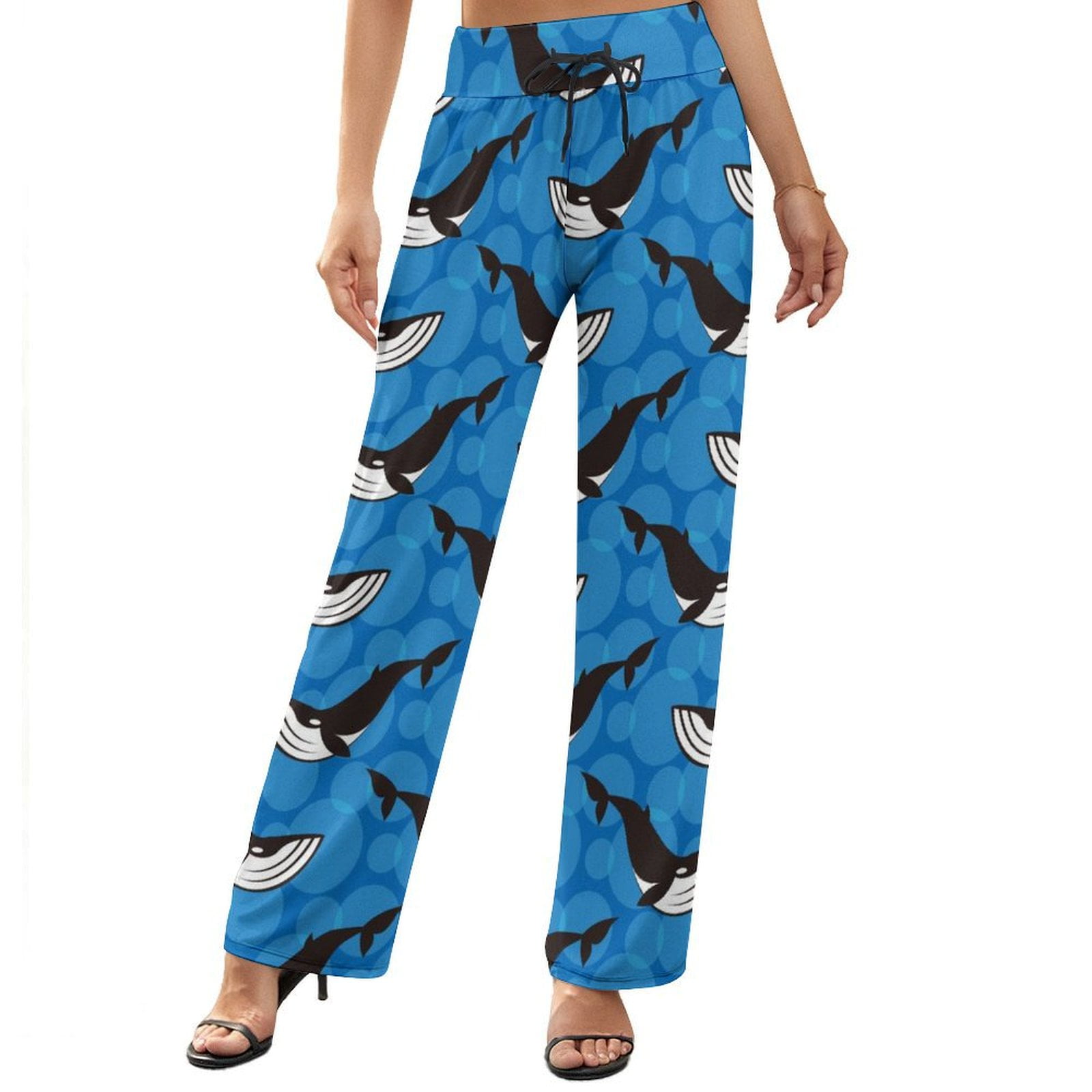 Wide Leg Pants Woman, Whale And Sea High Waist Knot Palazzo Pants for ...