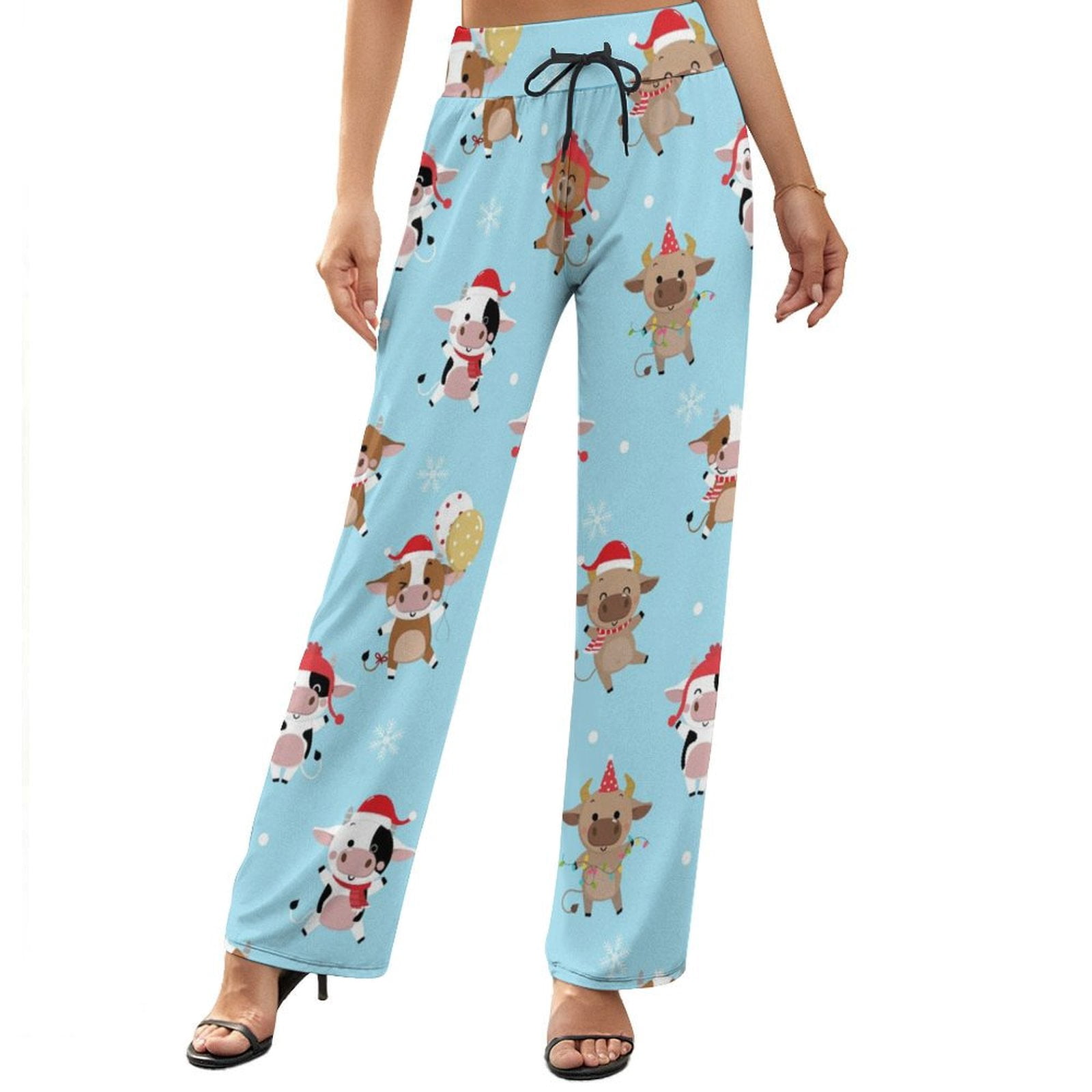 Wide Leg Pants Woman - Winter Cow Cute Loose High Waisted Palazzo Pants ...