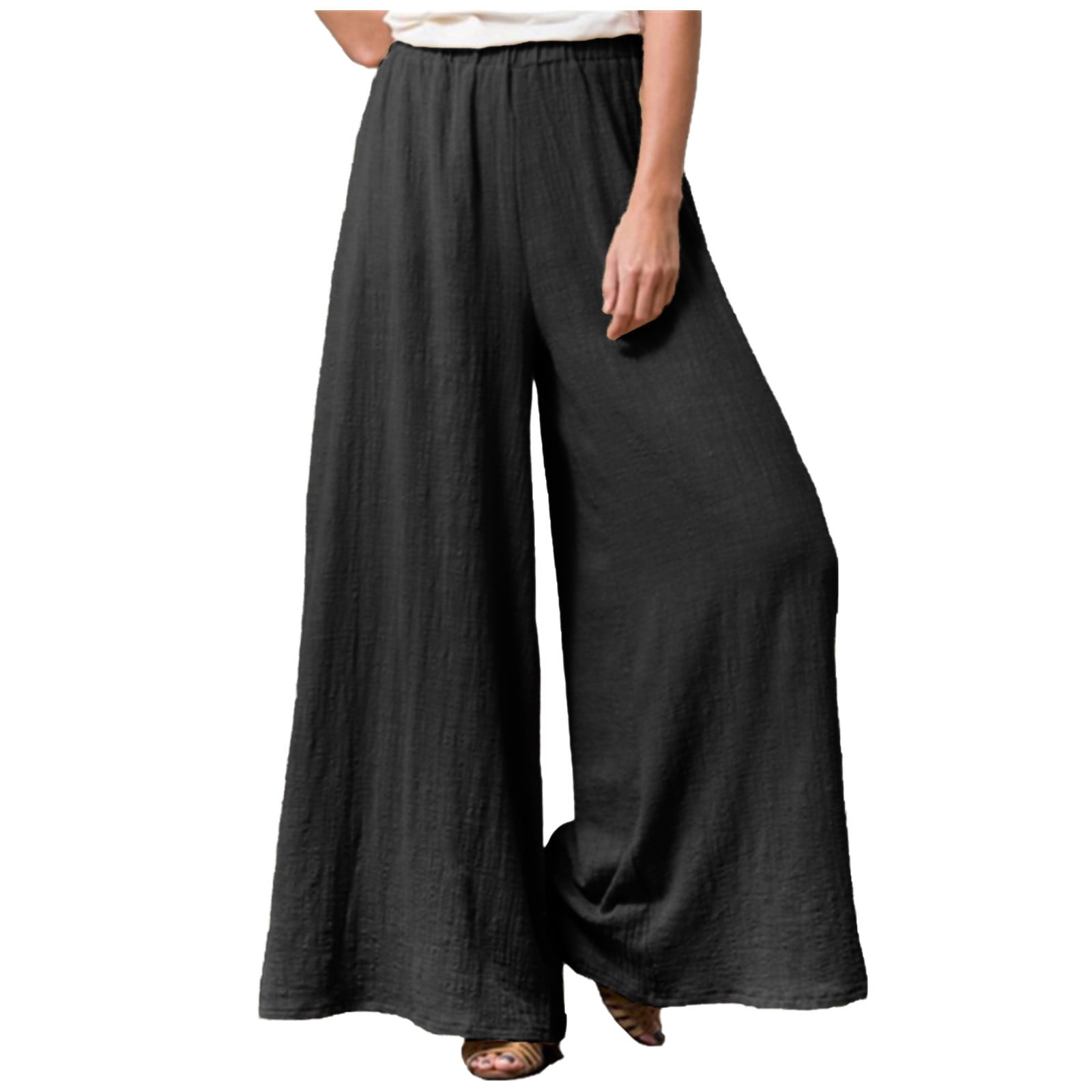 Wide Leg Pants for Women Elastic High Waist Solid Color Palazzo Pants ...