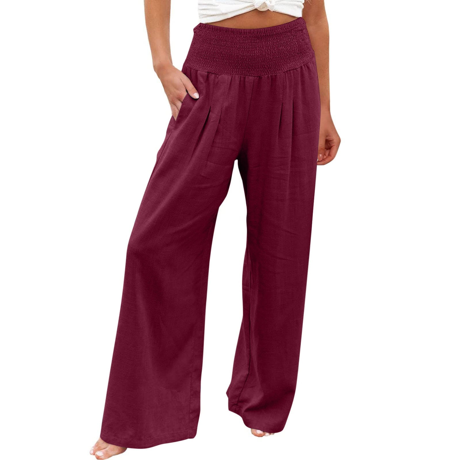 Wide Leg Pnats for Women Plus Size Casual Solid Color Comfy High Rise ...
