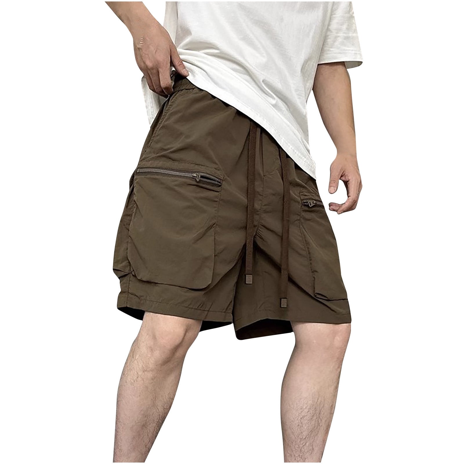 Wide Leg Shorts for Men Workout Cargo Shorts Zip Multi Pockets Casual ...