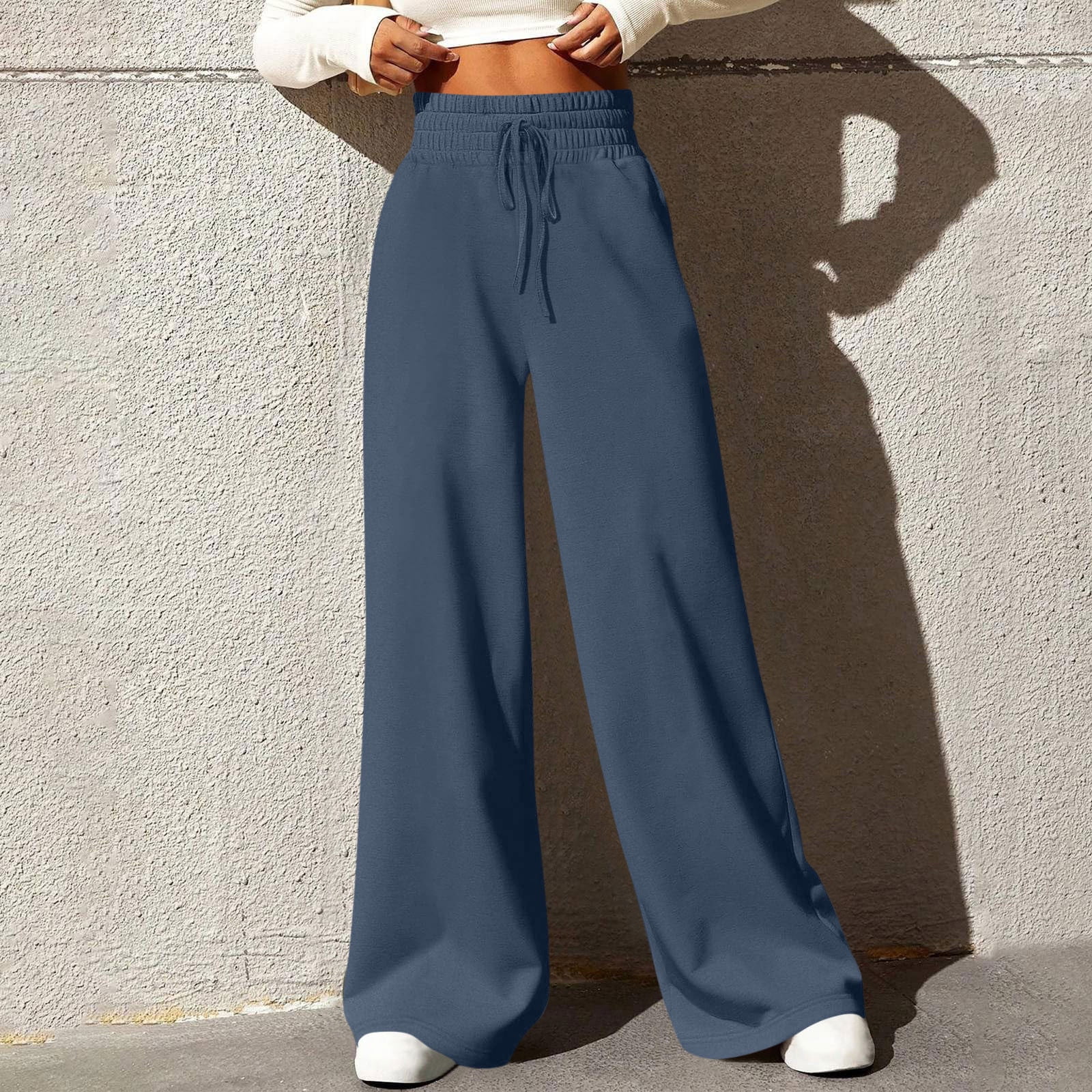 Wide Leg Sweat Pants for Women Womens Solid Color Casual Straight ...