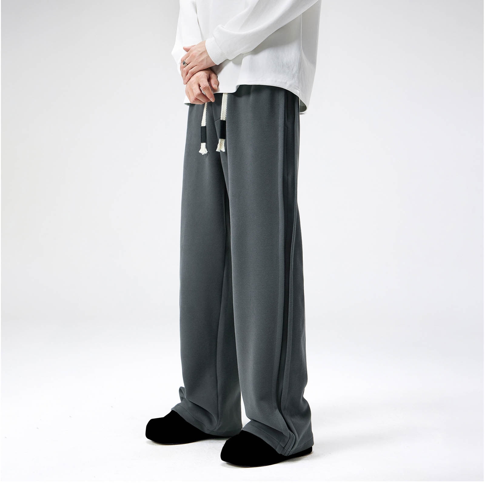 Wide Leg Sweatpants Ofreoo Man Solid Color Drawstring Side Lamination ...