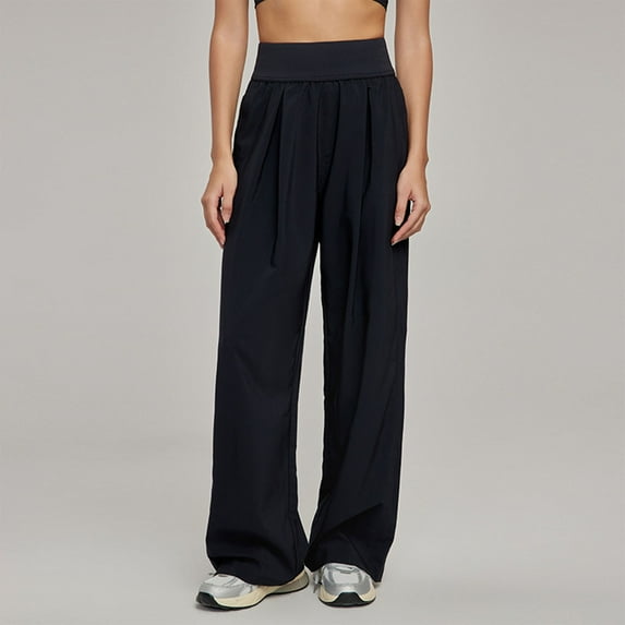 Wide Leg Yoga Pants for Women High Waist Pleated Casual Loose Stretch ...