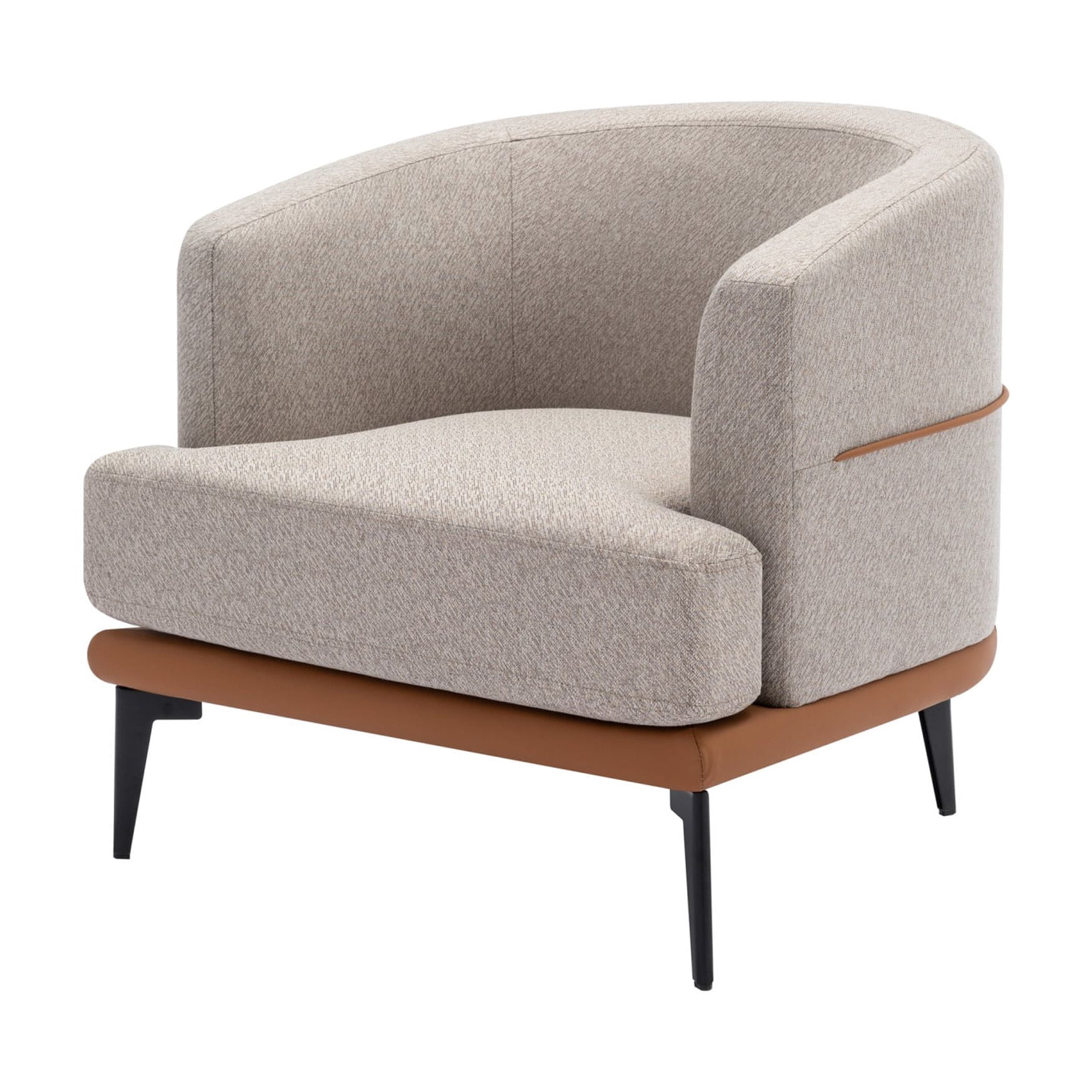 Wide Linen Fabric Barrel Chair with Curved Backrest and Armrest ...