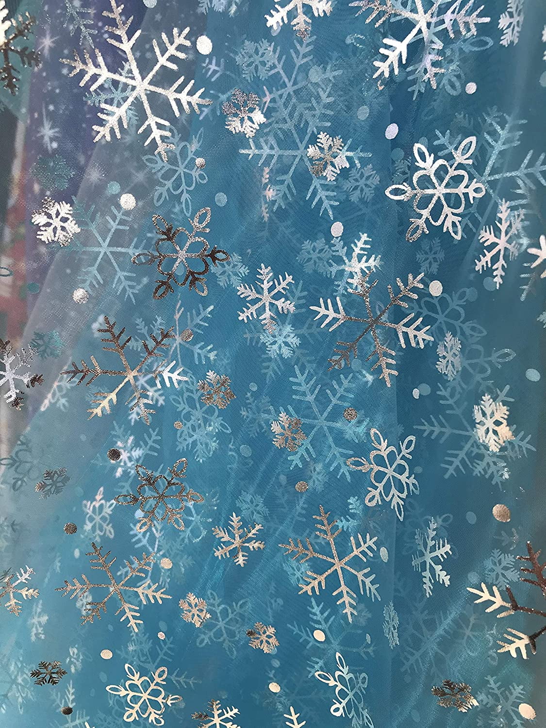 Wide Metallic Silver Stars or Snowflake on Sheer - See Through Organza Fabric (Silver Snowflake ...
