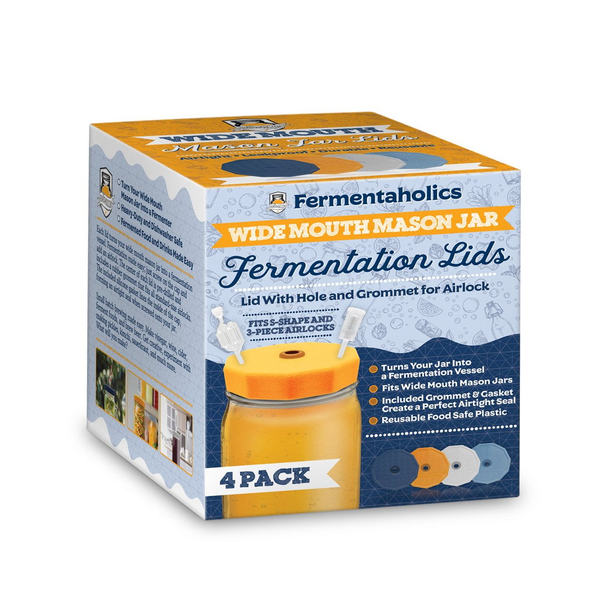 Wide Mouth Mason Jar Fermentation Lids - Turns Your Jar Into A ...