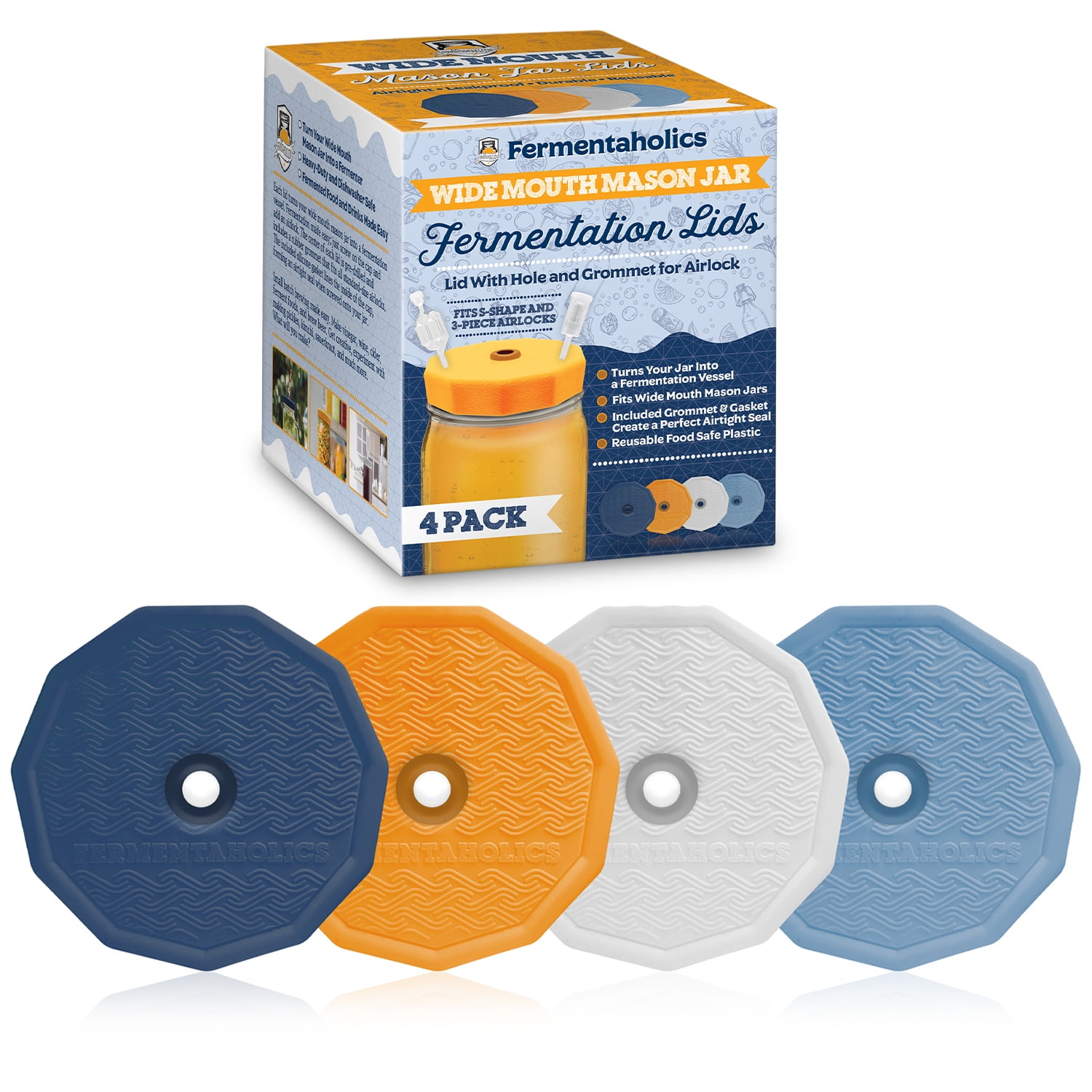 Wide Mouth Mason Jar Fermentation Lids - Turns Your Jar Into A ...