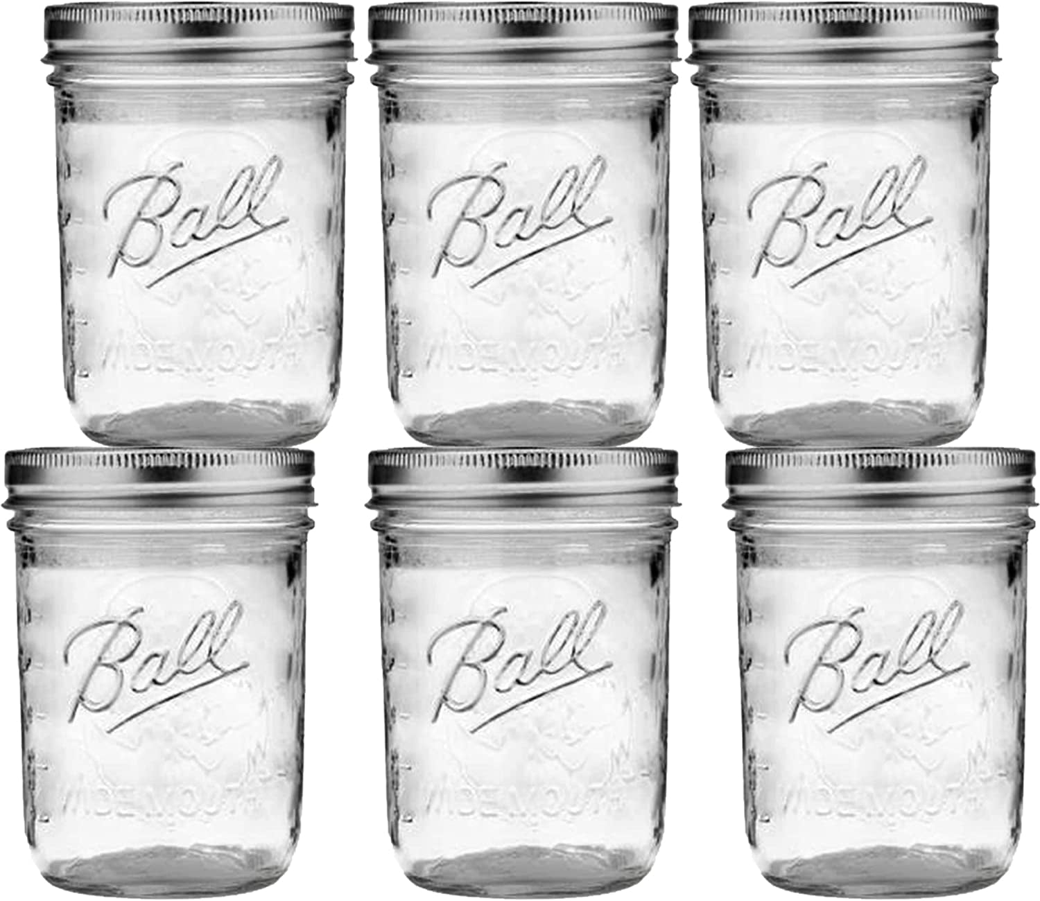 Ball Wide Mouth Mason Jars 16 oz - 6 Pack with Airtight Lids, Bands, M ...