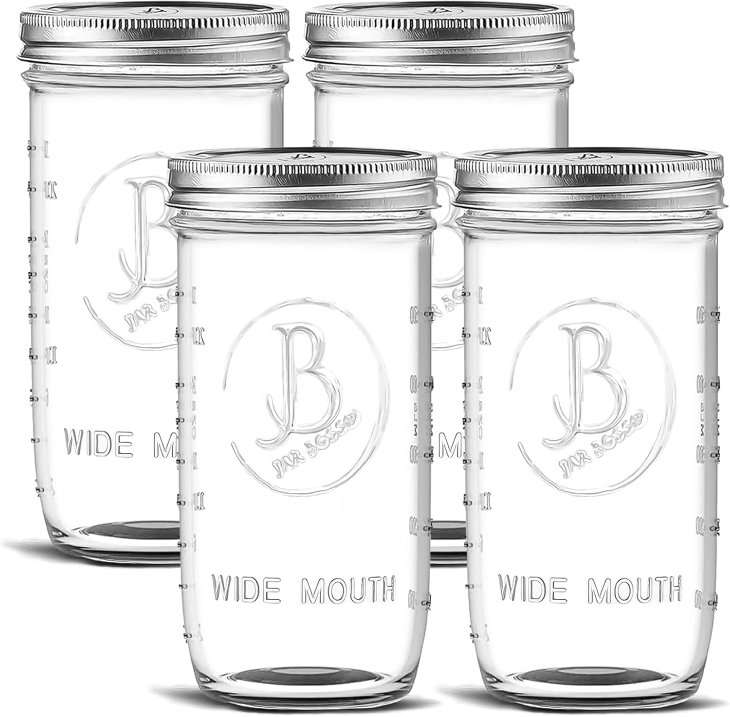 Wide Mouth Mason Jars 24 oz - (4 Pack) - Clear Glass Pint and a Half ...