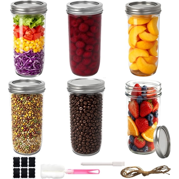 Wide Mouth Mason Jars 24 oz with Lids, Glass Jars with Airtight Lids ...