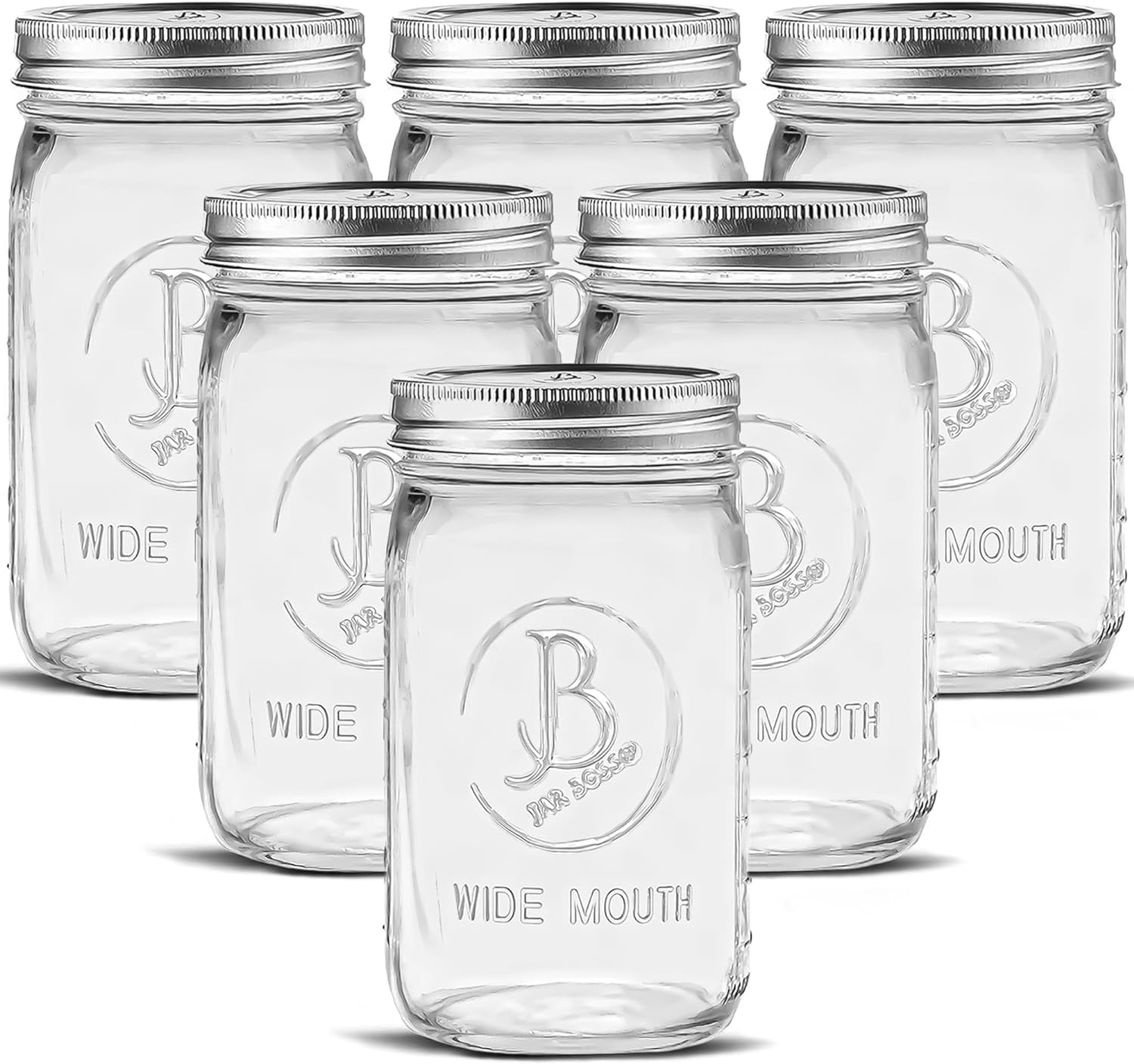 Jar Boss Wide Mouth Mason Jars 32 oz, 6 Pack - Clear Glass Quart Jars ...